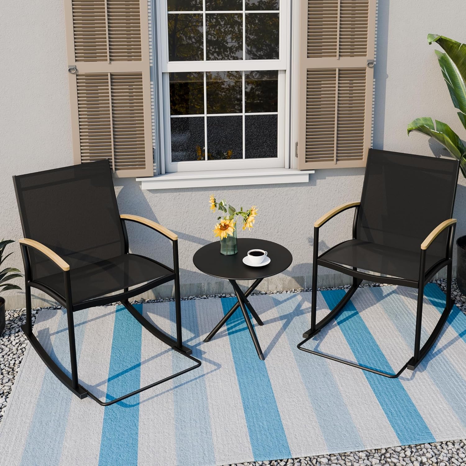 SUNLEI 3-Piece Patio Rocking Bistro Sets, Textilene Fabric Outdoor ...