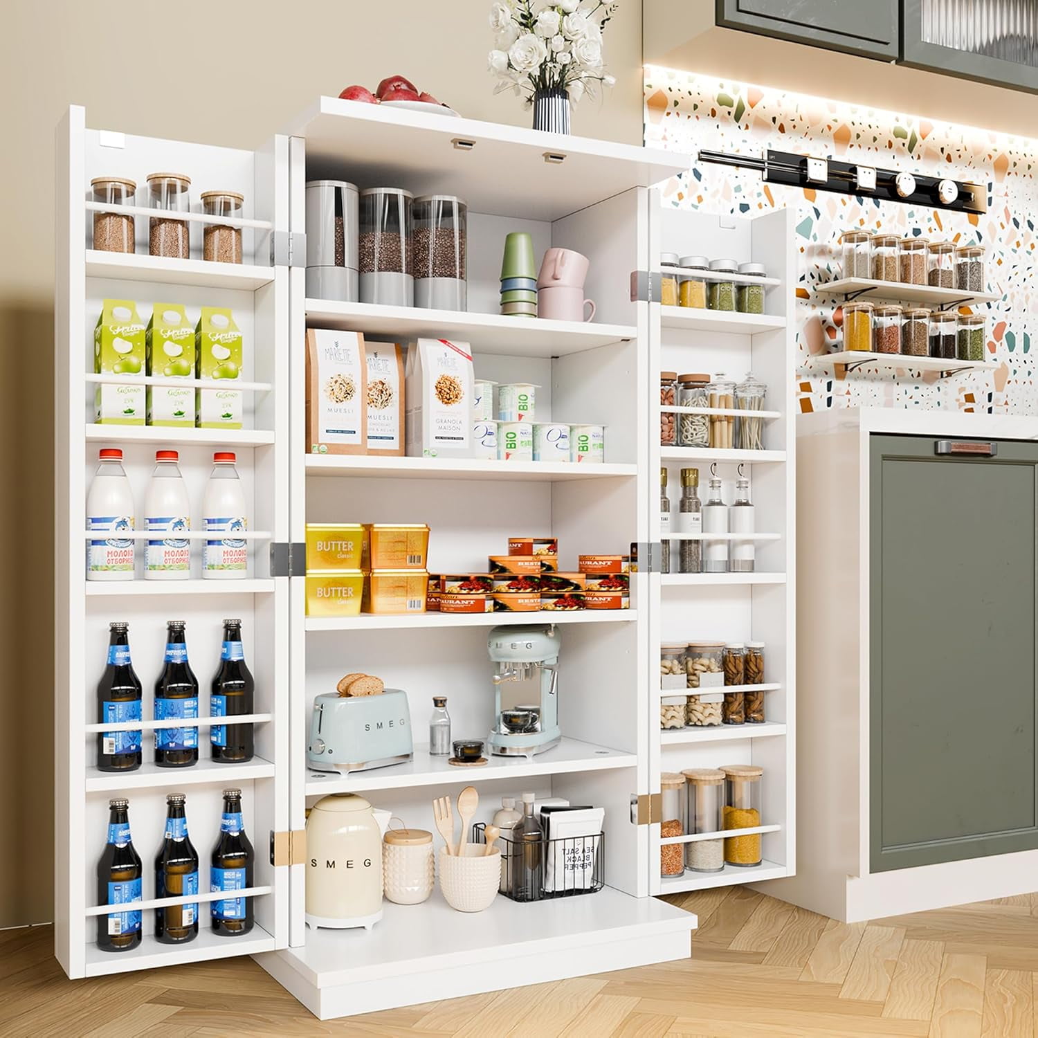 SUNLEI 47" Kitchen Pantry Cabinet with Anti-Tip Kit, Food Pantry ...