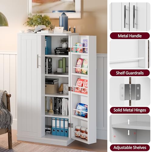 SUNLEI 47" Kitchen Pantry Cabinet, White Food Storage Cabinets with ...