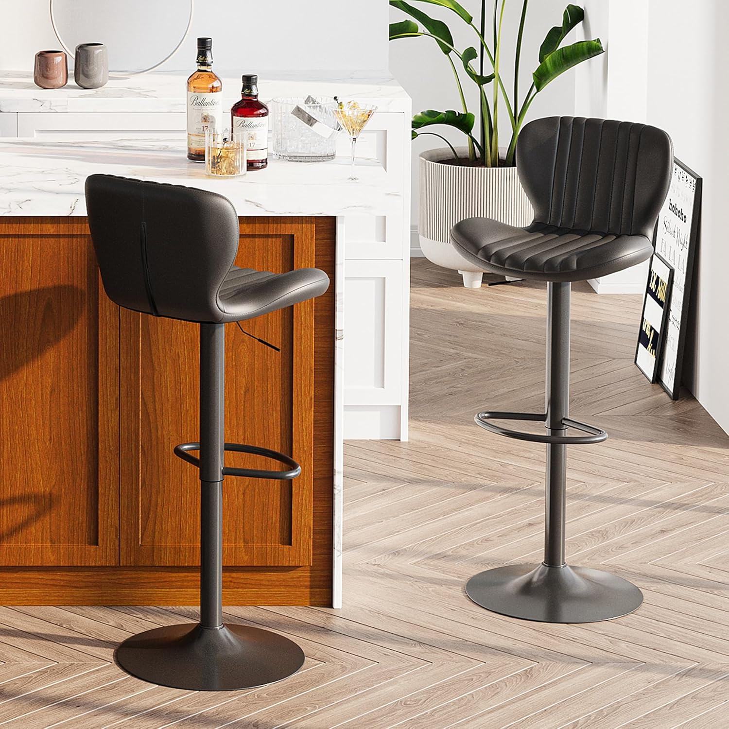 SUNLEI Adjustable Height Bar Stool, Swivel Bar Stools Set, Barstools ...