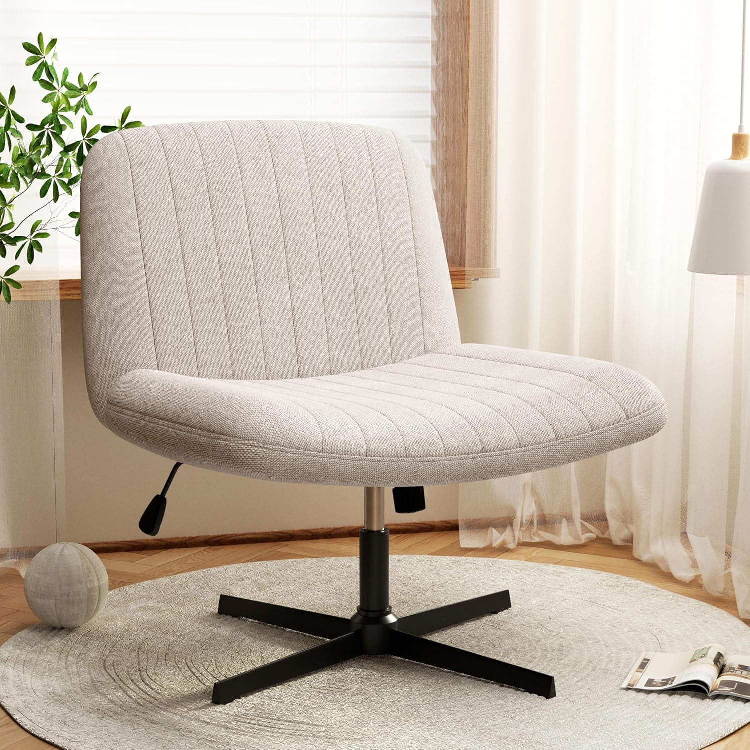 SUNLEI Armless Criss Cross Chair, Wide Vanity Chairs with Back, Modern ...