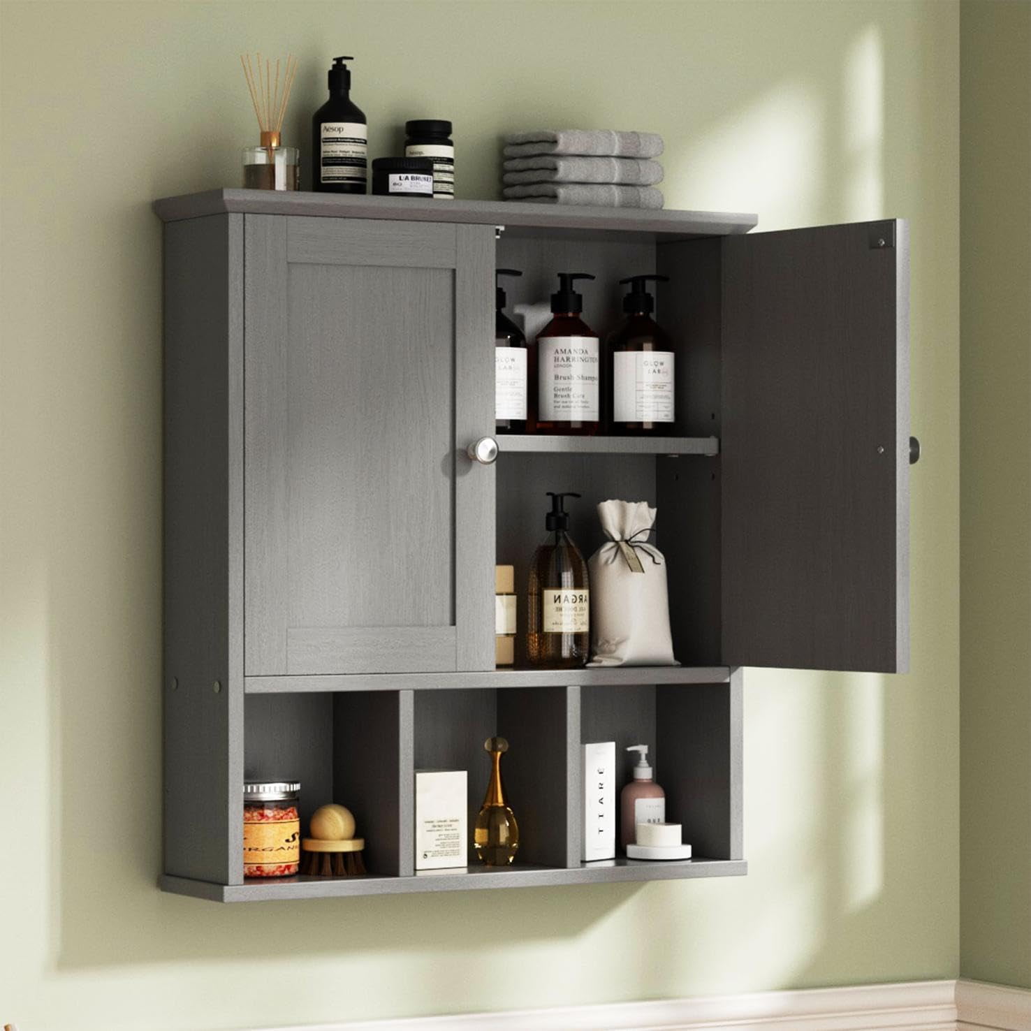 SUNLEI Bathroom Medicine Cabinet with 3 Open Shelves, Bathroom Wall ...