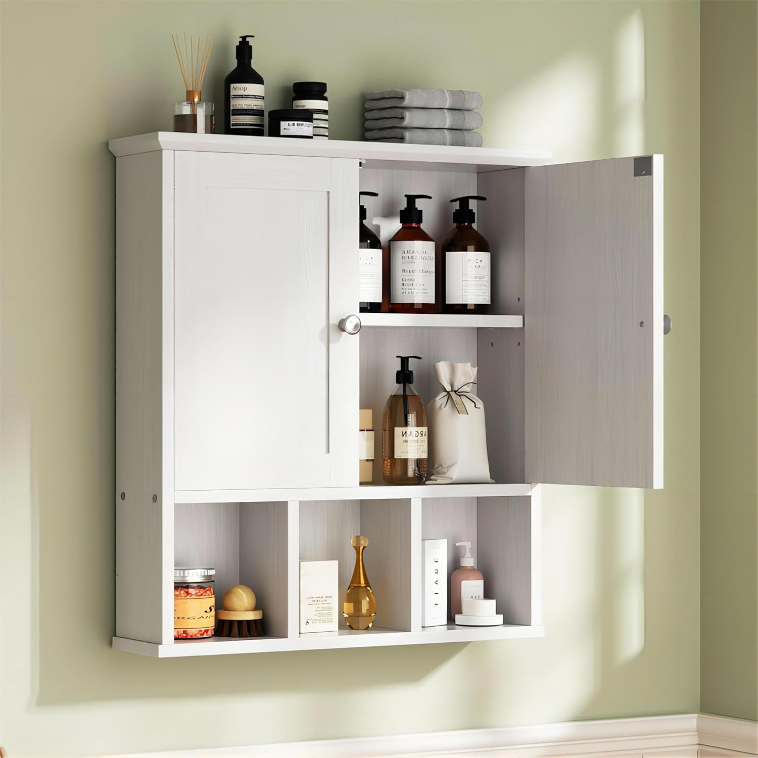 SUNLEI Bathroom Medicine Cabinet with 3 Open Shelves, Bathroom Wall ...