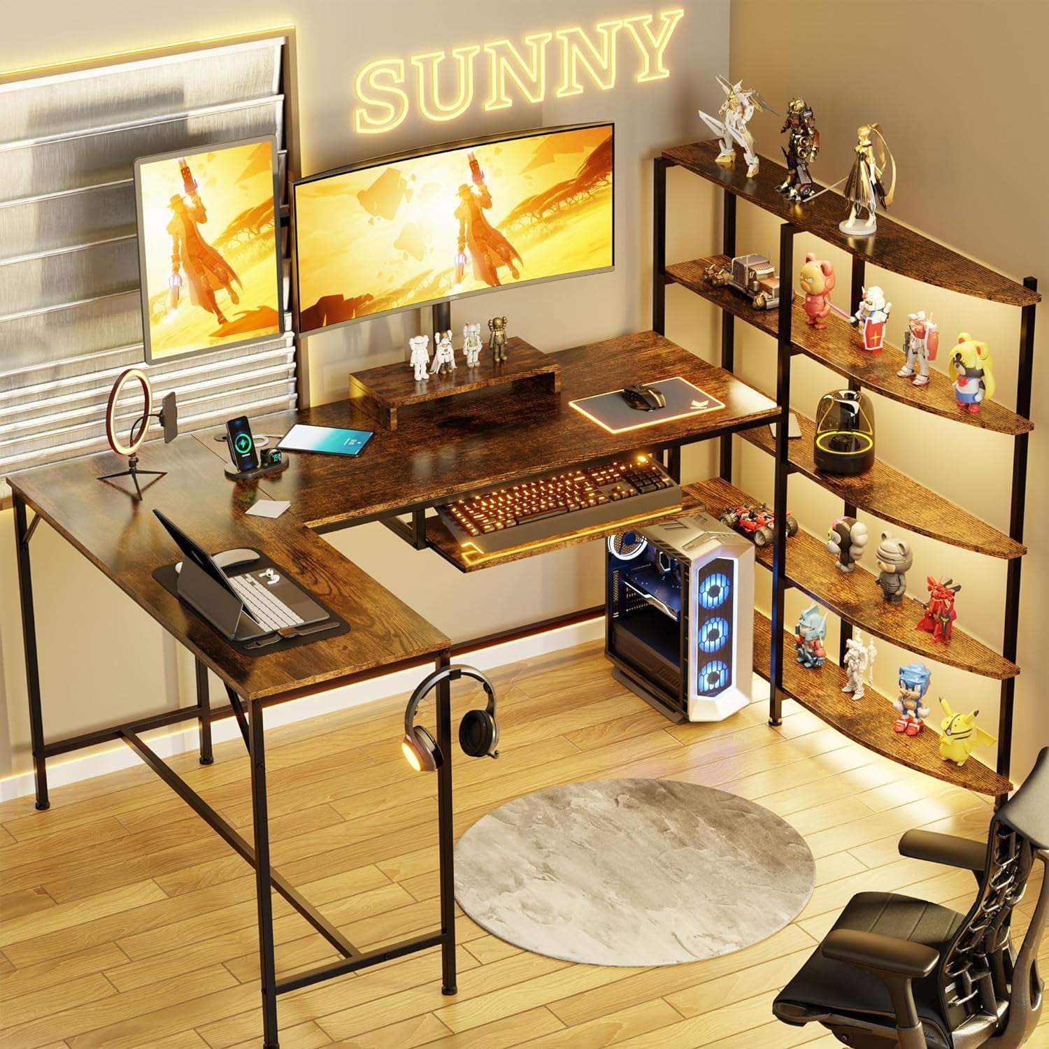 SUNLEI Computer Desk 63 inch Home Office Desks, Writing Gaming Desk ...