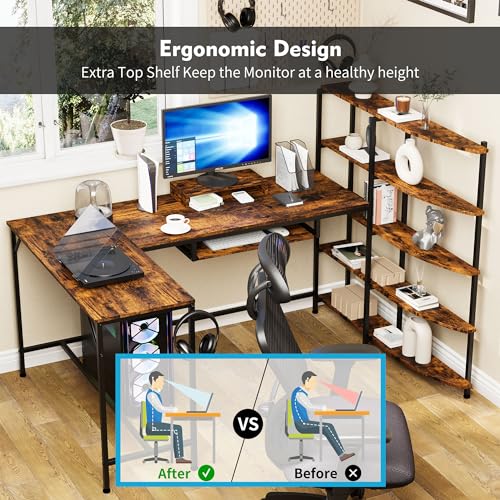 SUNLEI Home Office Desk, 63 inch Writing & Gaming Workstation with 5 ...