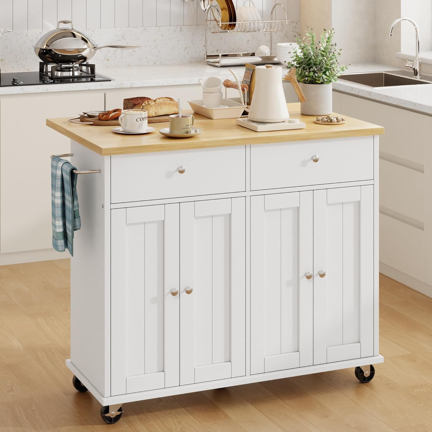 SUNLEI Kitchen Island with Storage, Rolling Kitchen Island Cart with ...