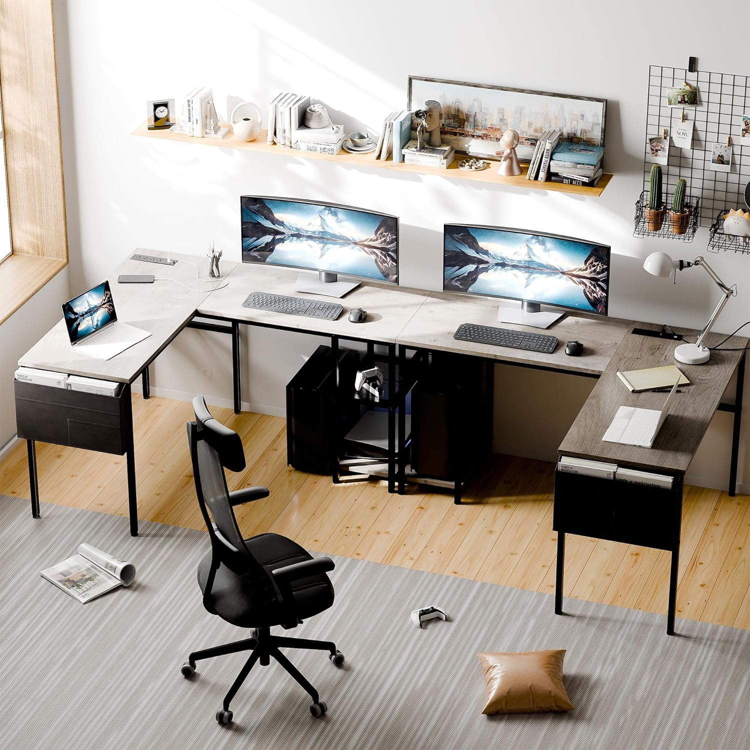 SUNLEI L Shaped Computer Desk 55 inch Home Office Desks, Writing Gaming ...