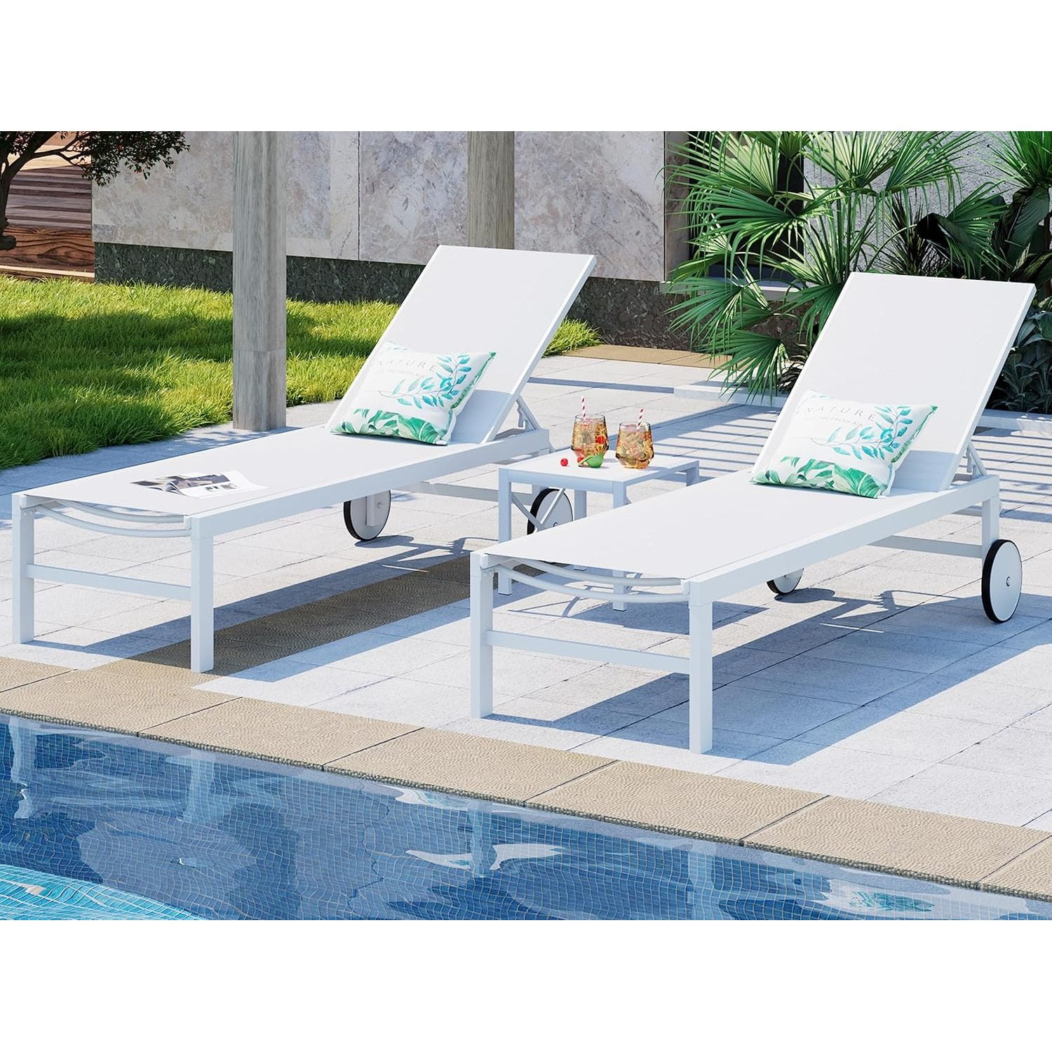 SUNLEI Lounge Chair for Outside Set of 2, Movable Chaise Lounge Outdoor ...