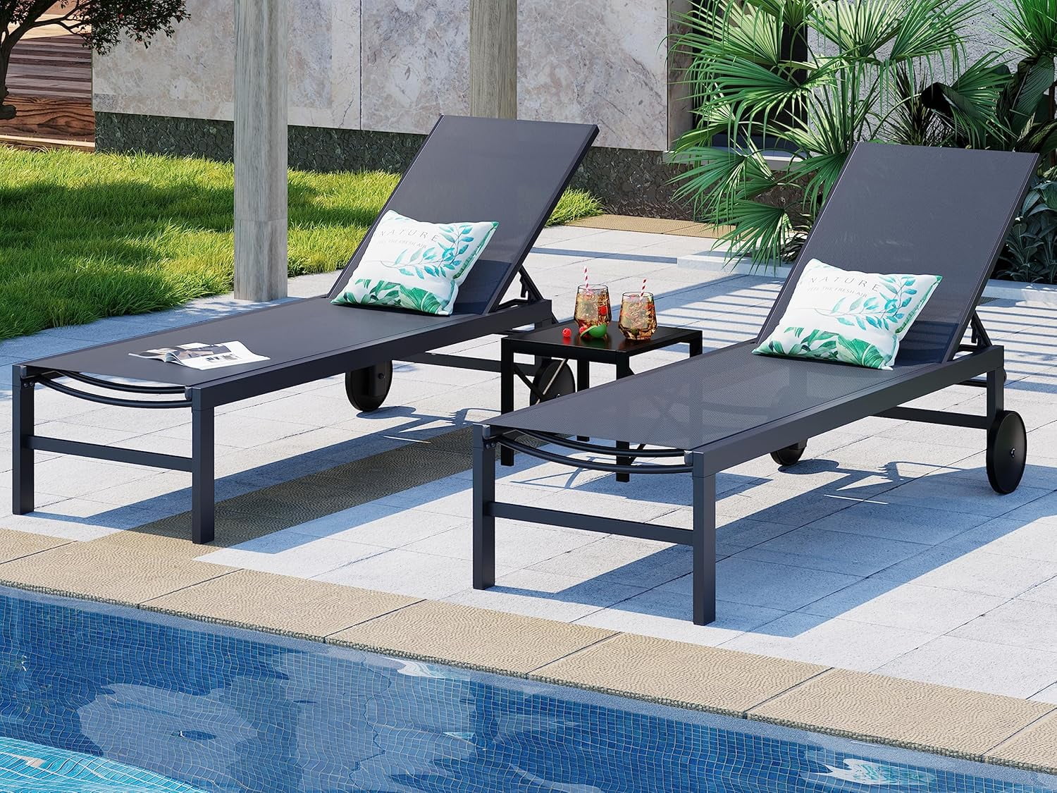 SUNLEI Lounge Chair for Outside Set of 2, Patio Chaise Lounge Outdoor w ...