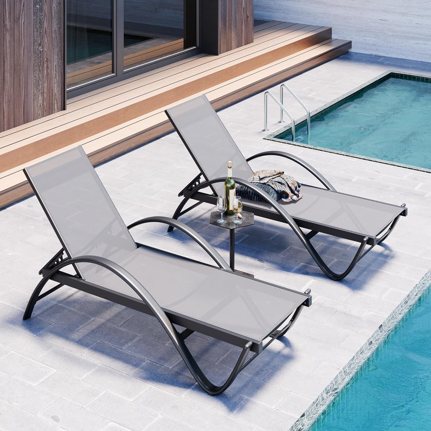SUNLEI Lounge Chair for Outside Set of 2, Pool Chaise Lounge with S ...