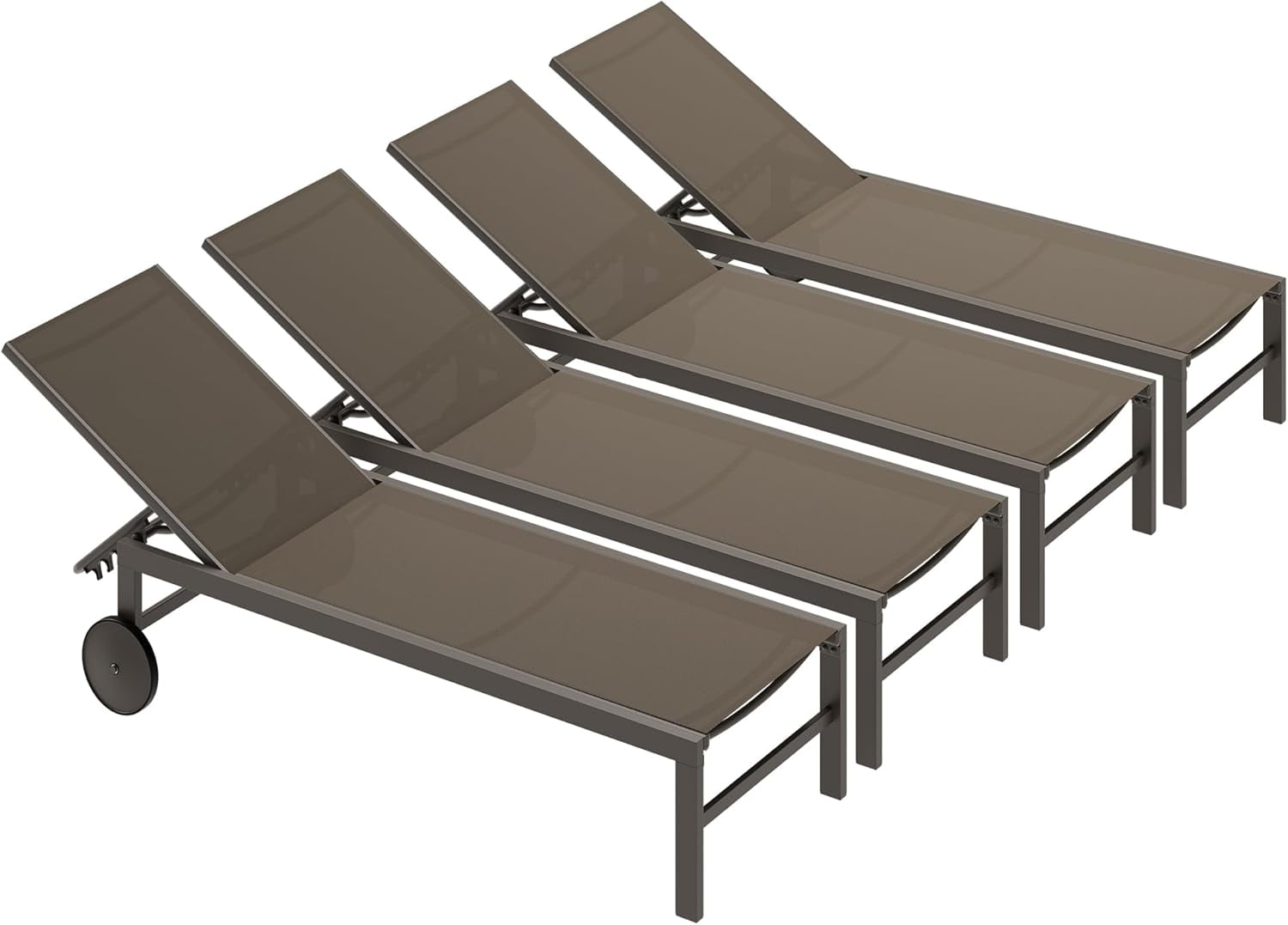 SUNLEI Lounge Chair for Outside Set of 4, Movable Chaise Lounge Outdoor ...