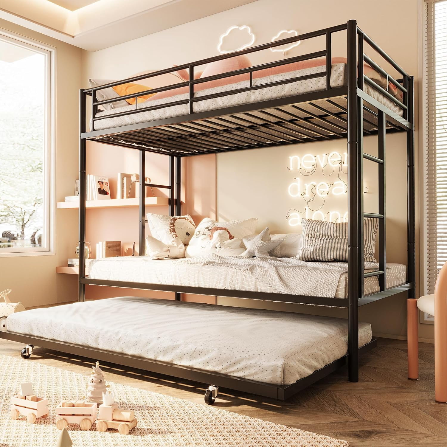 SUNLEI Metal Bunk Beds with Double Secured Ladders, Twin Over Twin Bunk ...