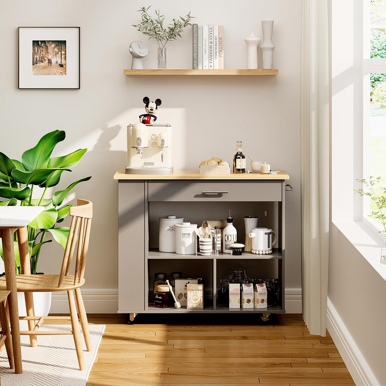 SUNLEI Rolling Cart Kitchen Storage Organizer with 3 Side Spice Rack ...