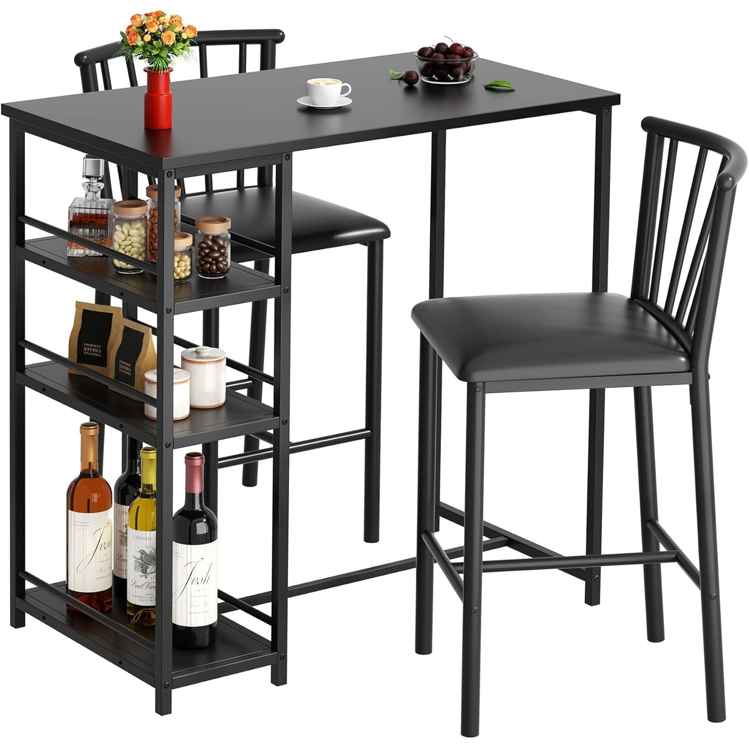 SUNLEI Small Bar Table and Chairs Set for 2, Dining Table Set with ...