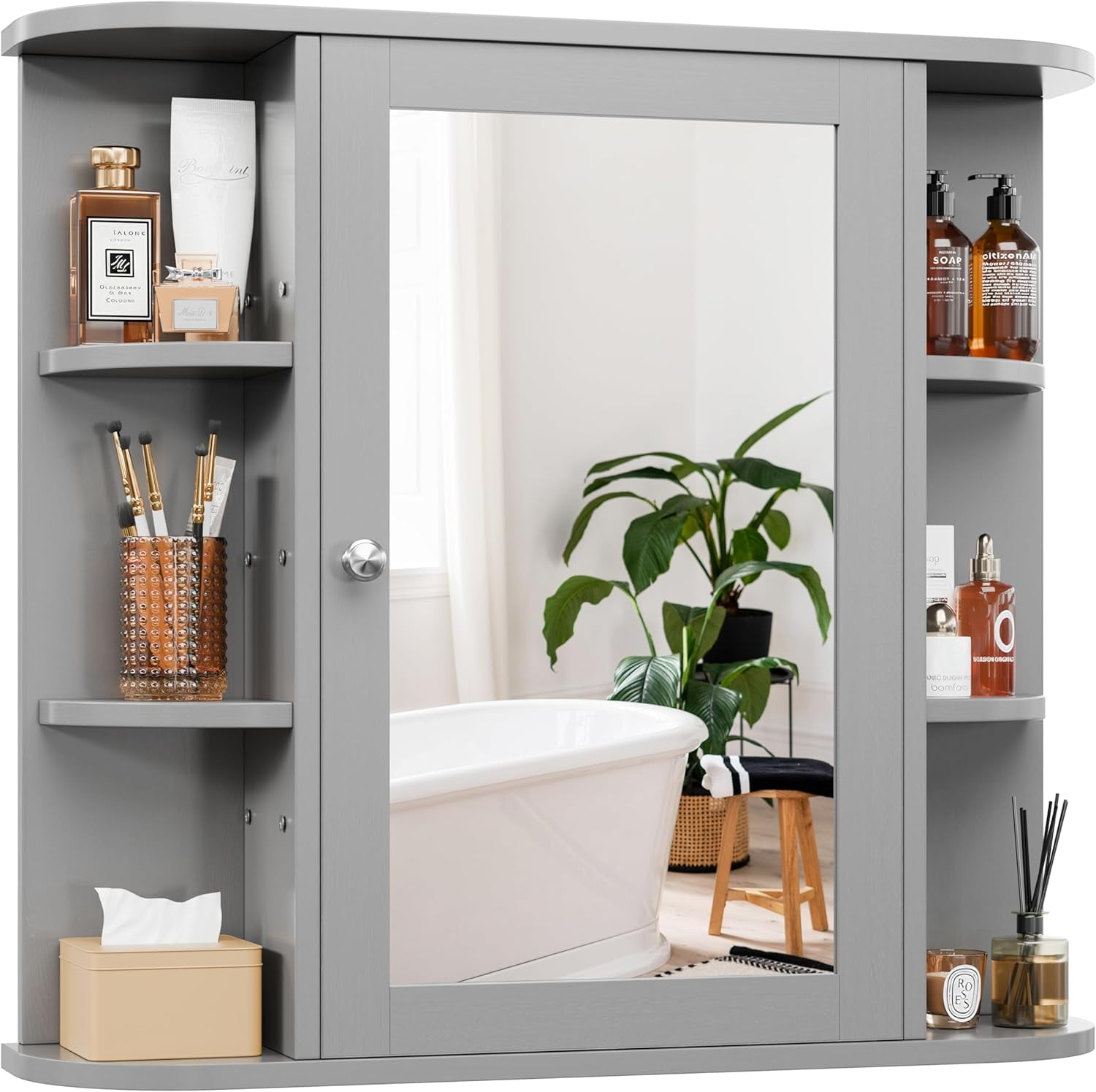 SUNLEI Small Bathroom Cabinet, Medicine Cabinet Mirror with Doors and ...