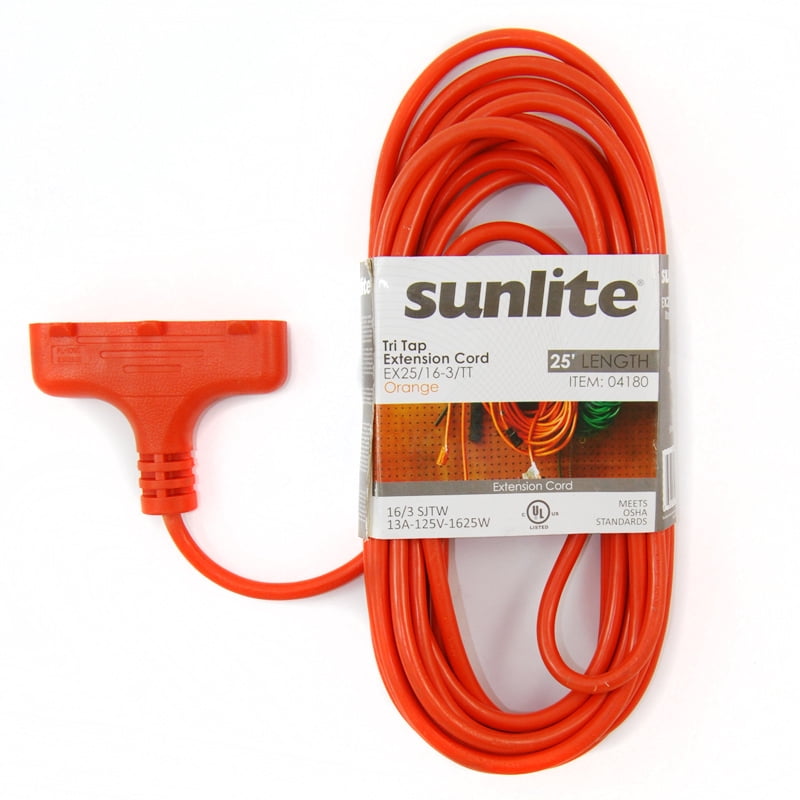 SUNLITE EX25-16/3 TT Tri Tap Orange 25 foot Extension Cord - Walmart.com