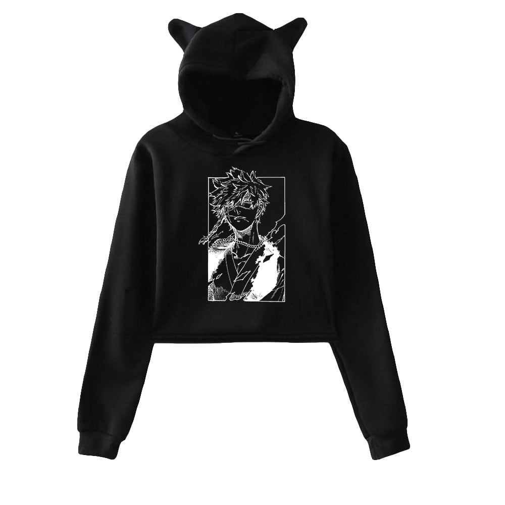 SUNLON Hell Anime Crop Top Hoodie Merch Cat Ear Womens Girls Cat Ear ...