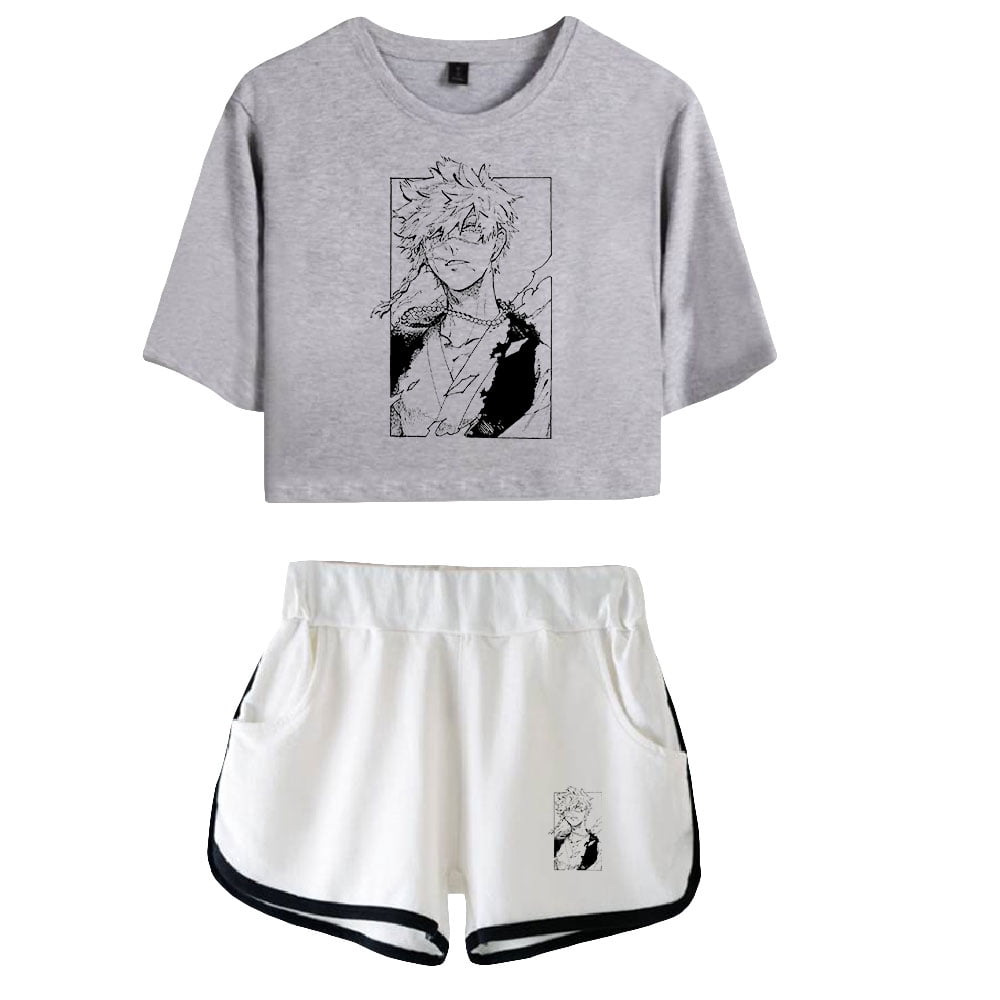 SUNLON Hell Merch Crop Top and Shorts Set Anime Cosplay Sleeve ...