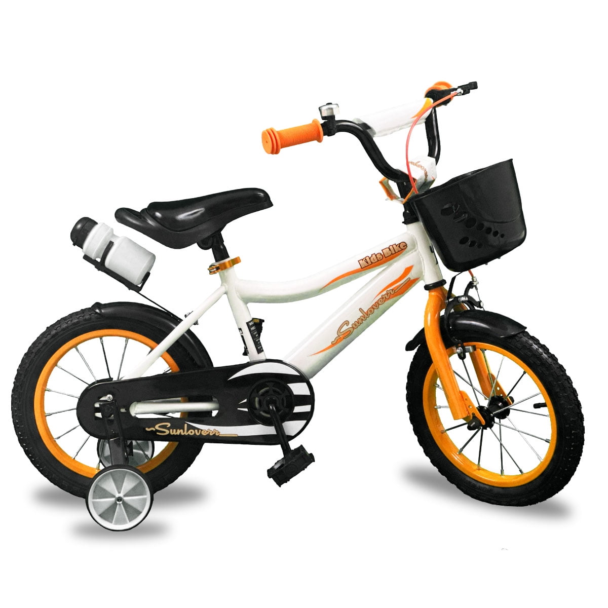 SUNLOVERR Orange Comet Boys Bike, Ages 4-6, 14 Inch with Training Wheels & Basket, Handbrake ...