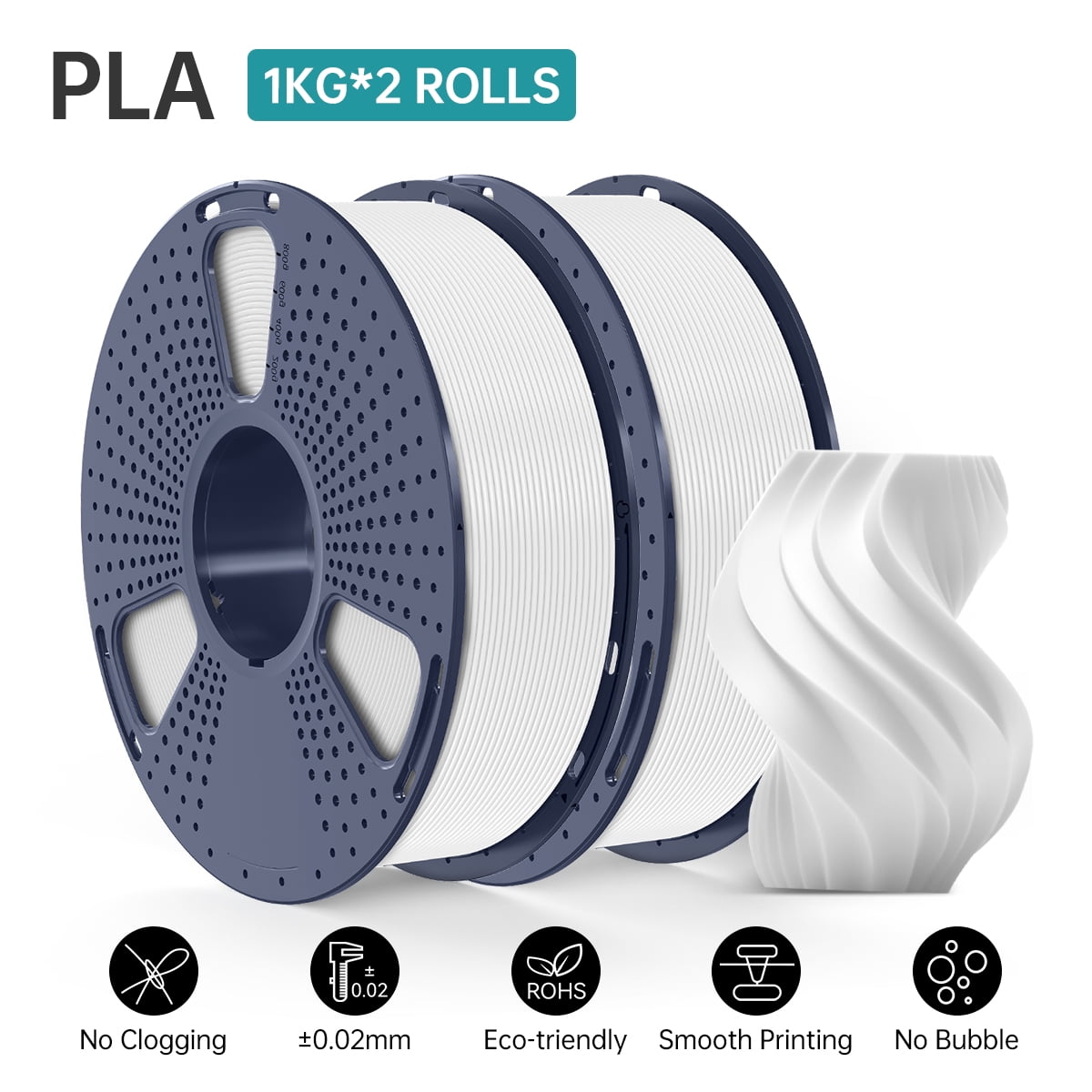 Sunlu PLA Filament 1.75mm, 2kg White Bundle, 1kg Per Spool, Dimensional Accuracy +/- 0.02mm ...
