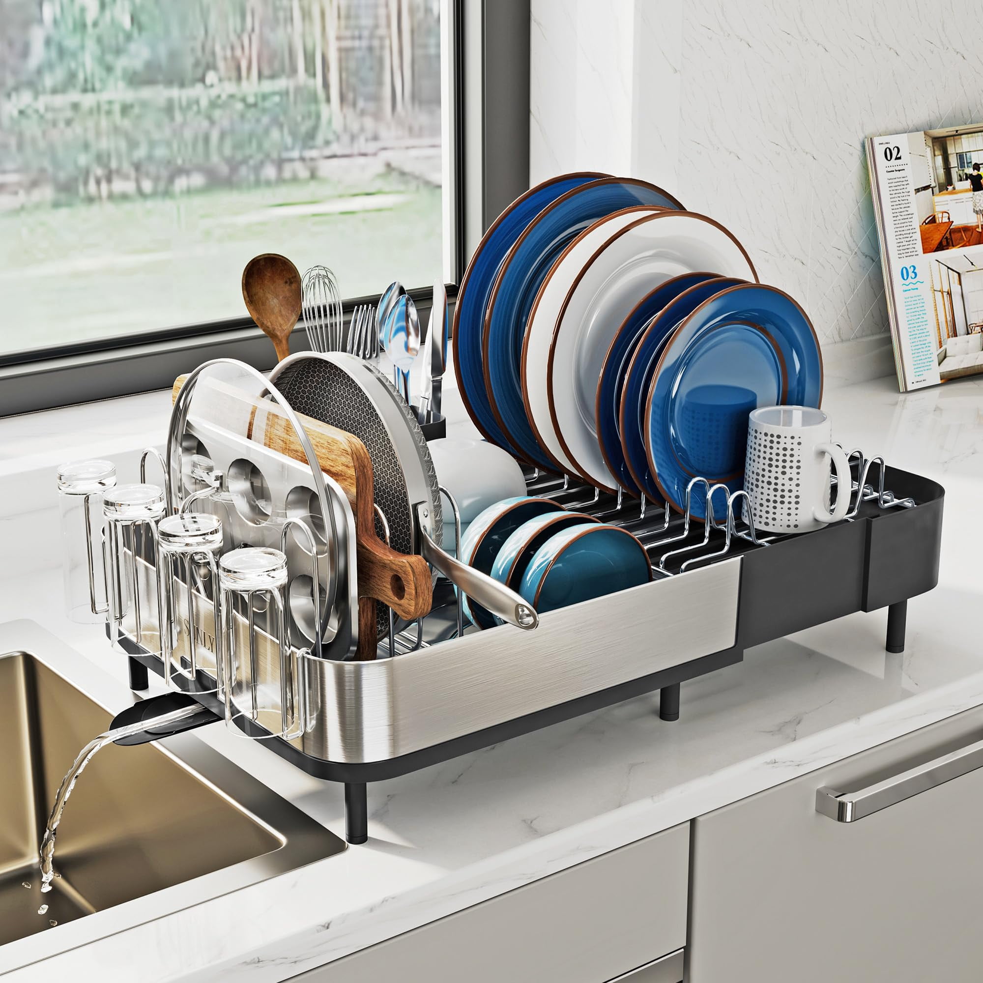 SUNLY Expandable Dish Drying Rack, Versatile Brackets for Pans, Space ...