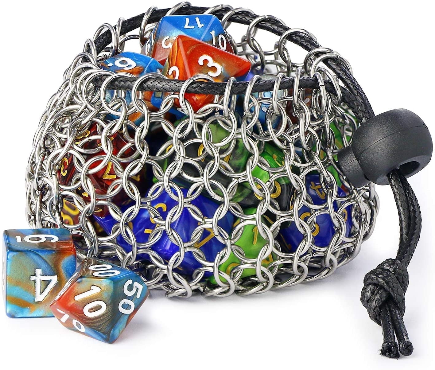 SUNMON Drawstring Game Dice Bag - Stainless Steel Chainmail DND Dice ...