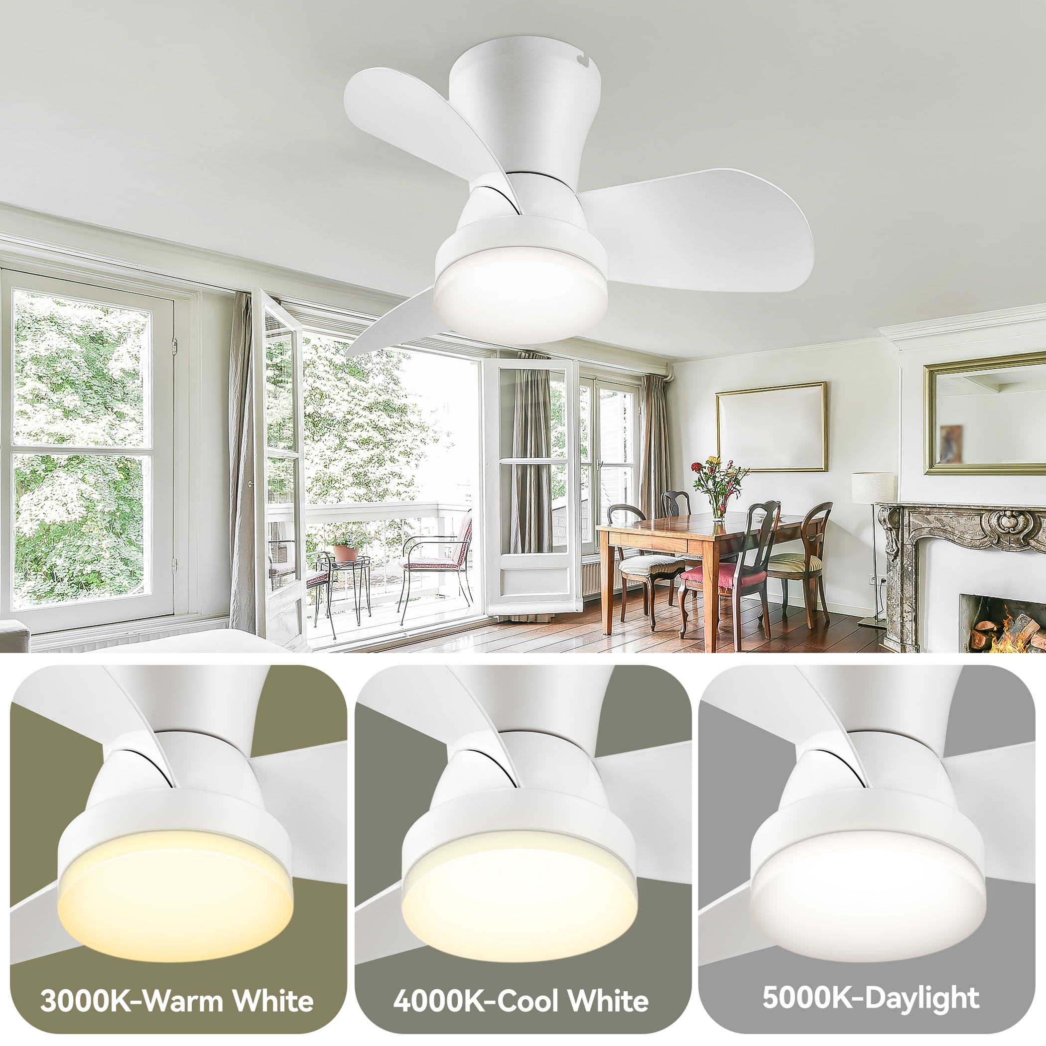 SUNMORY 22" Ceiling Fan, Low Profile for Bedroom & Kitchen, 6 Wind ...