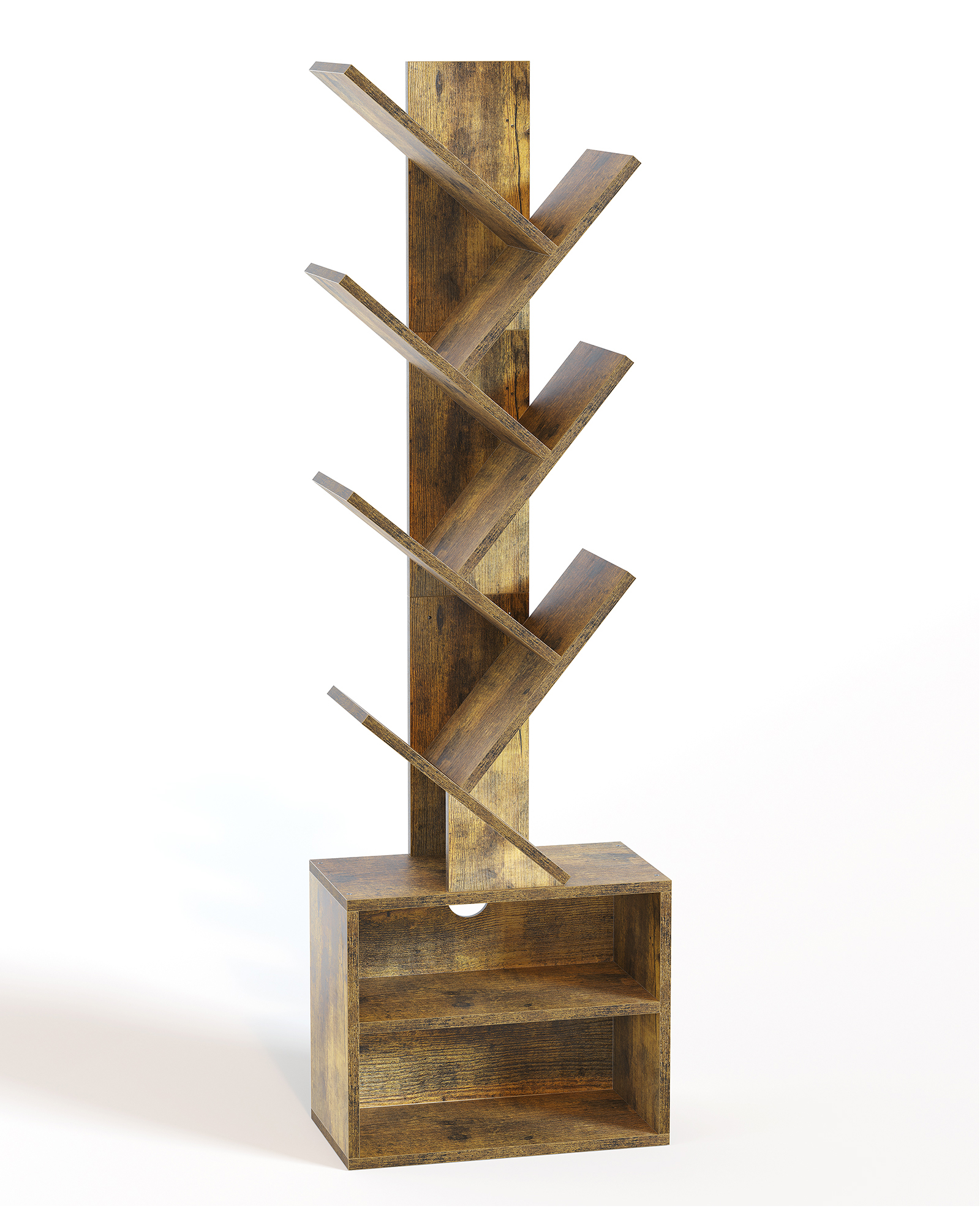 Furinno Tree Bookshelf 3-Tier Floor Standing Tree Bookcase, Amber Pine ...