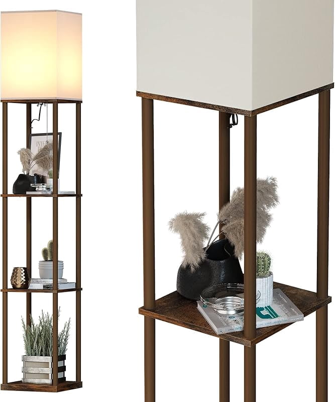 SUNMORY Floor Lamp with Shelves, Modern Square Standing Lamp with 3 ...