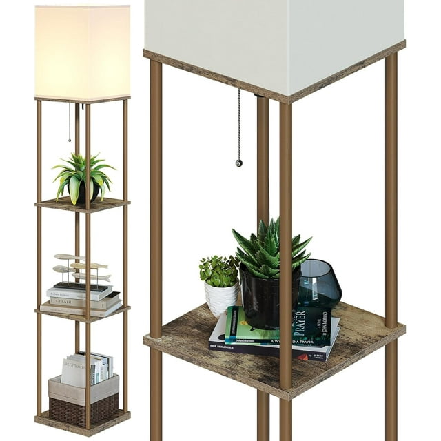 SUNMORY Floor Lamp with Shelves,Modern Dimmable Solid Wood Standing ...