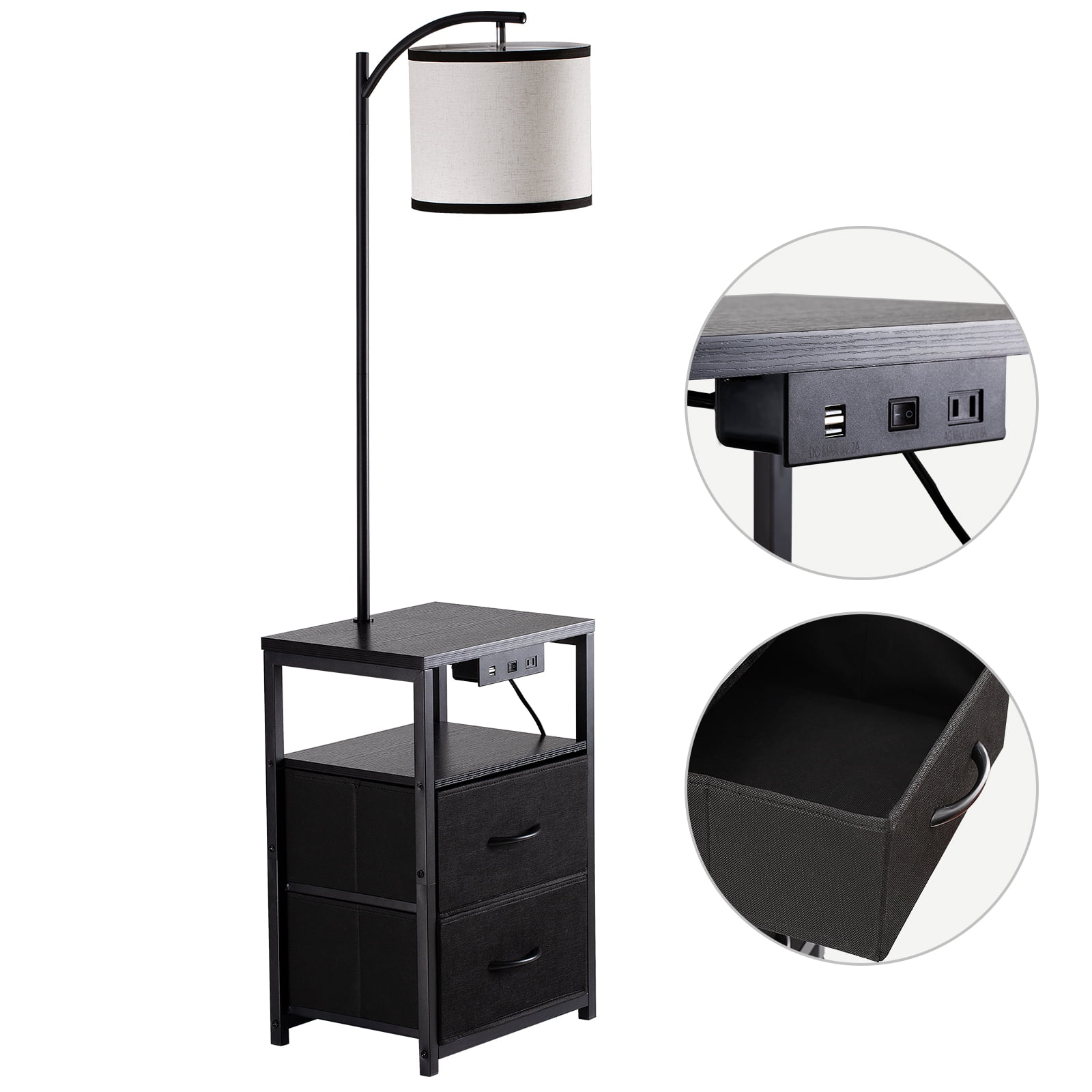 SUNMORY Floor Lamp with Table & 2 Drawers, Lamp with USB Port and ...