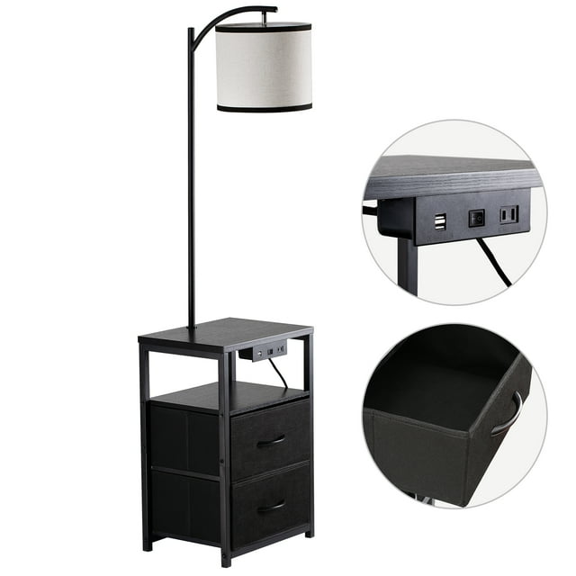 SUNMORY Floor Lamp with Table & 2 Drawers, Lamp with USB Port and ...