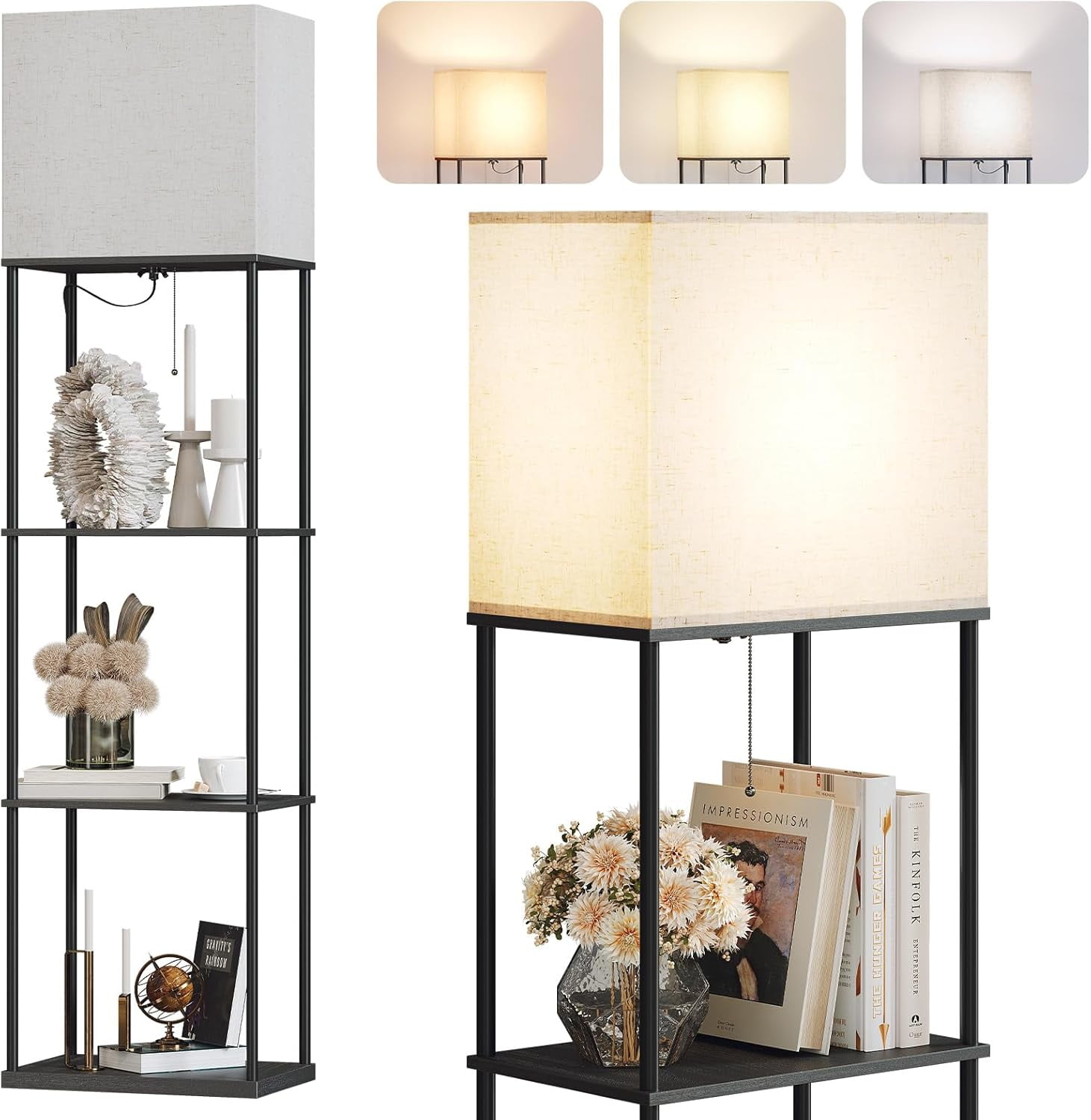 SUNMORY Large Size Floor Lamp with Shelves, 4-Tier Modern Standing Lamp ...