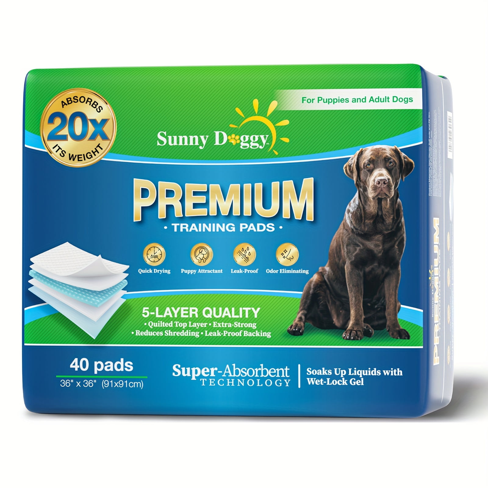SUNNY DOGGY 120 Count 22"x 22" Pee Pads for Dogs Large, Puppy Pads Pet ...