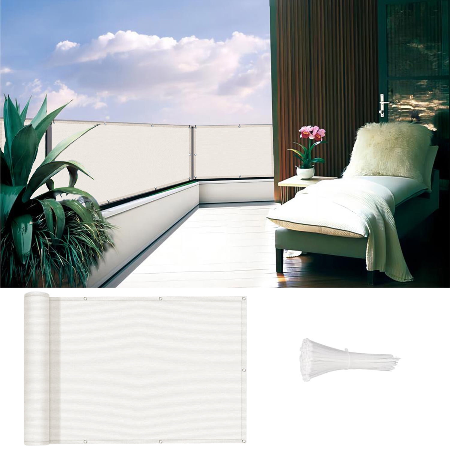SUNNY GUARD 3'x16' Cream Balcony Privacy Screen Fence Apartments ...