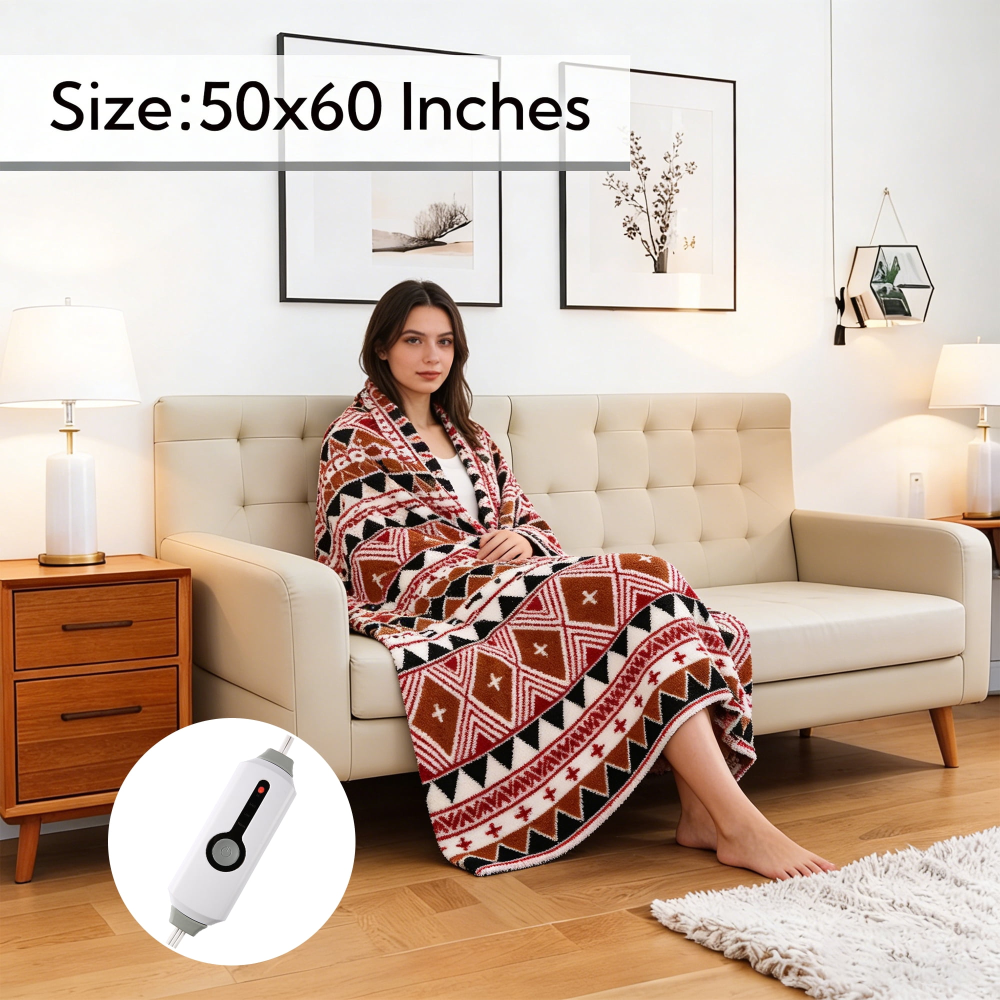 SUNNY HEAT Electric Heated Blanket Throw size 50''x60'' Warm Machine ...