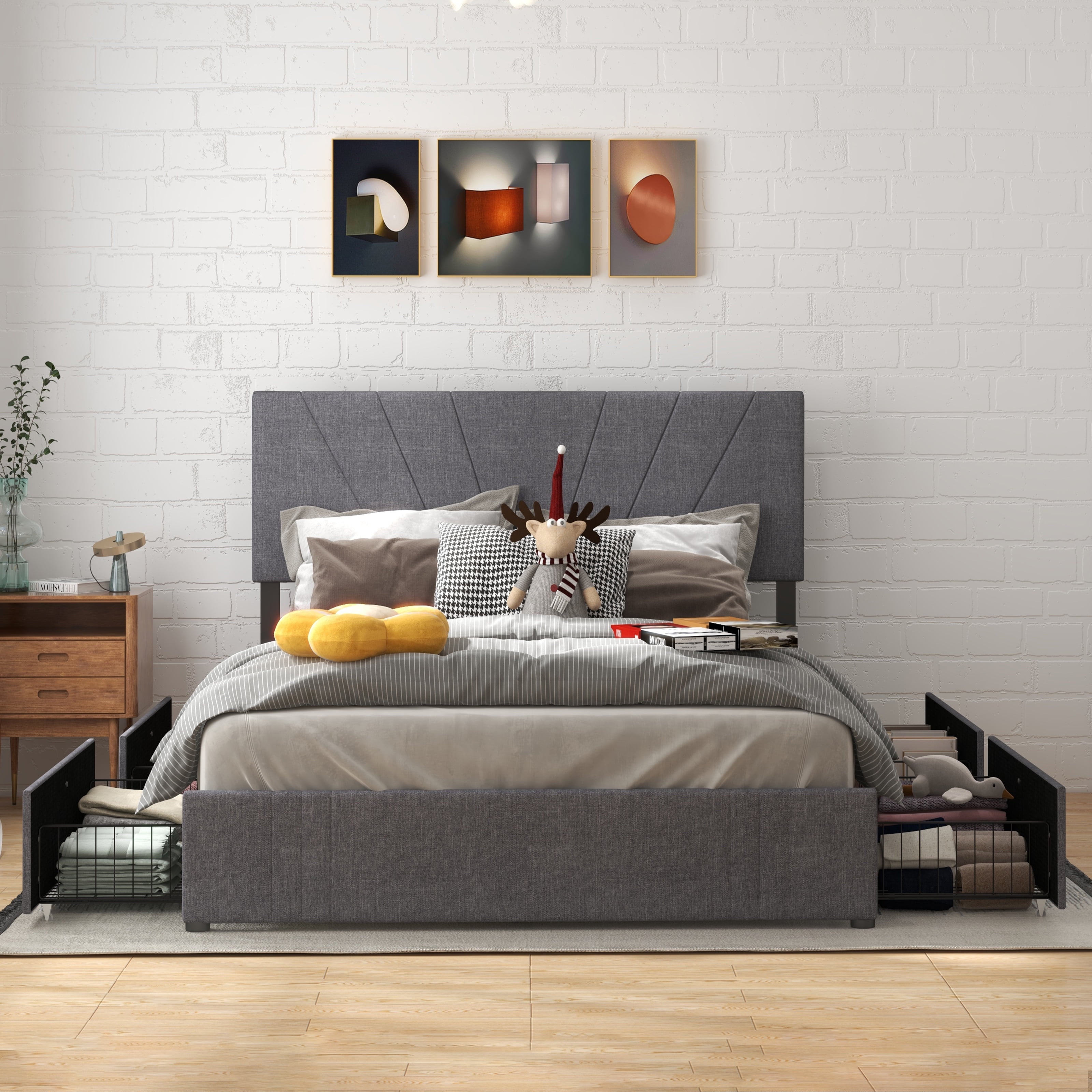 SUNNY HEAT Queen Size Bed Frame, Metal Platform with Fabric Adjustable ...