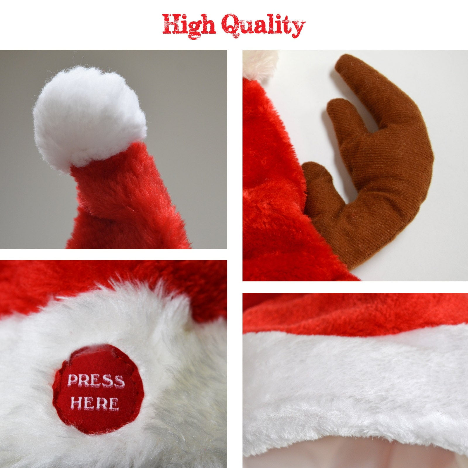 SUNNY OUTDOOR Plush Santa Hat Singing Dancing Deer Antlers Party Hat ...