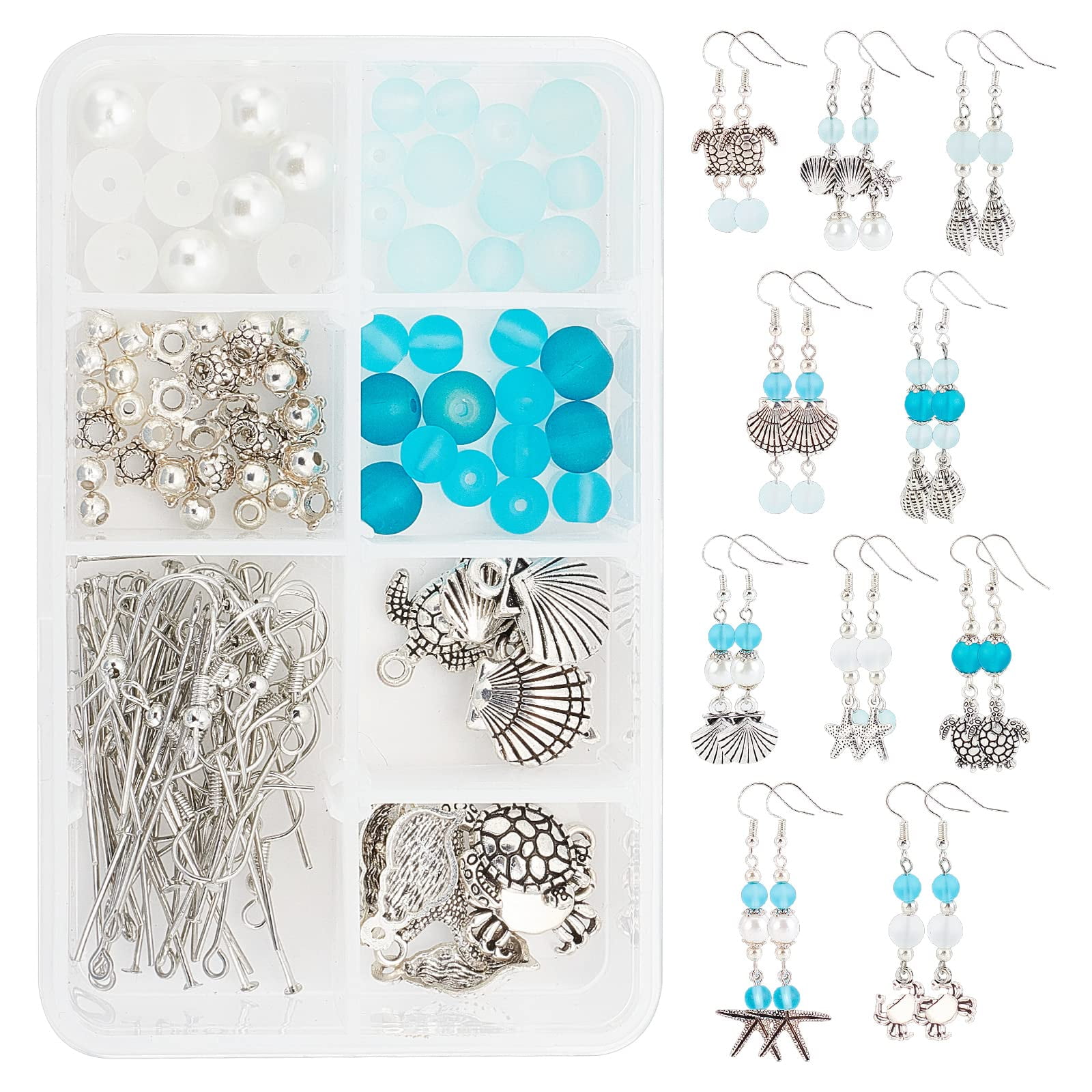 SUNNYCLUE 1 Box DIY 10 Pair AIS1 Blue Ocean Theme Turquoise Earring ...