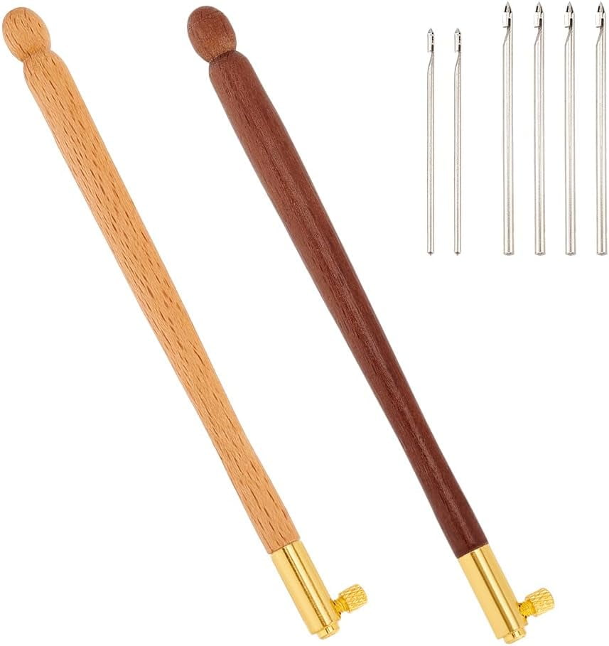 SUNNYCLUE 2 Pcs Tambour Hook with 6 Steel Needles Beech Handle ...