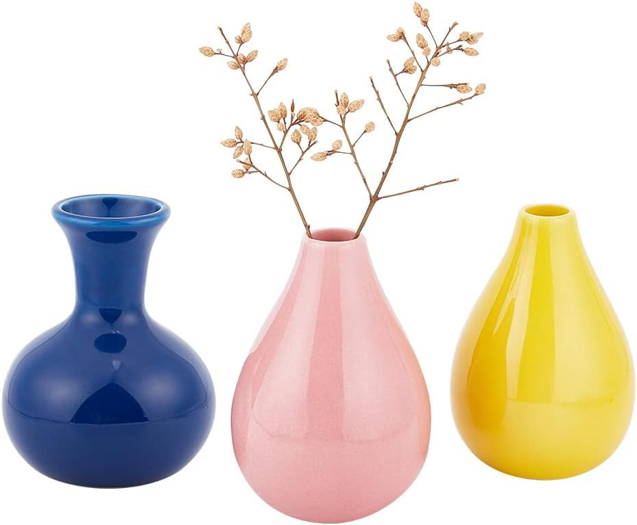 SUNNYCLUE 3 Pcs 3 Colors Ceramic Flower Vase Colorful Rustic Decor Vase ...