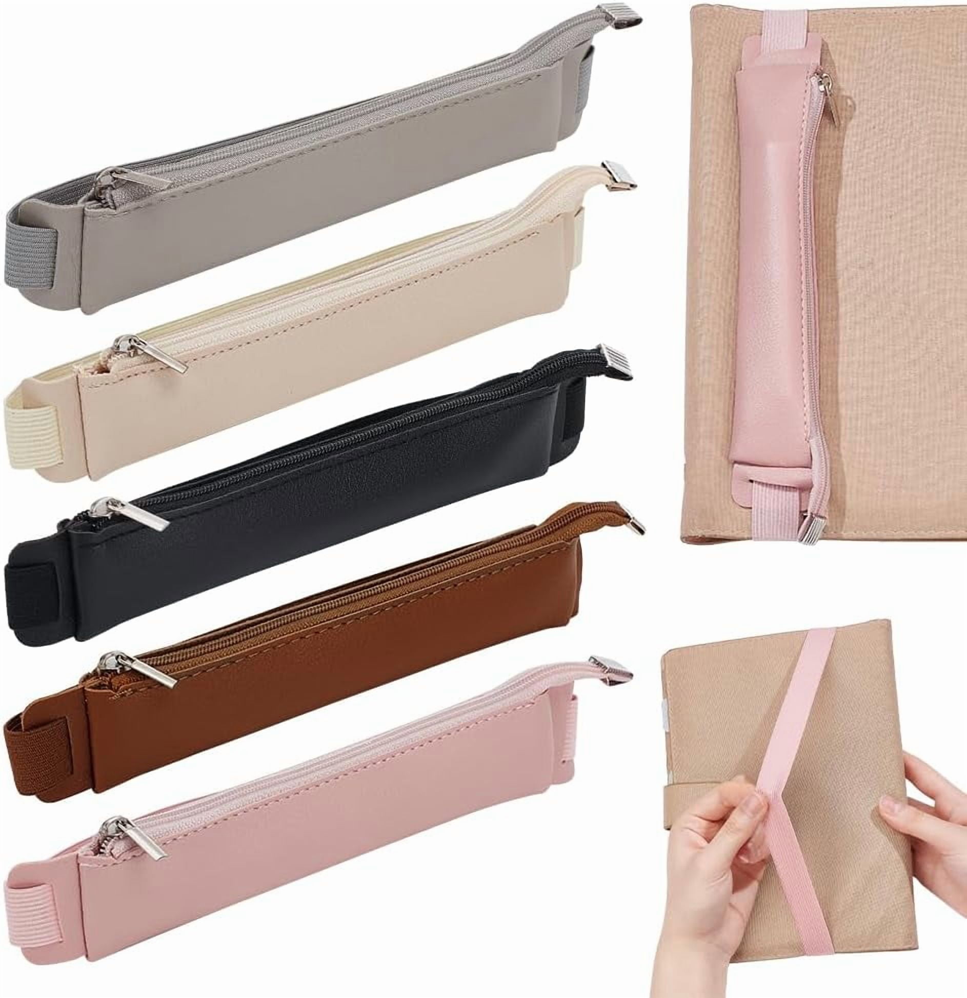 SUNNYCLUE 5 Pcs Adjustable Elastic band Pen Holder 5 Colors PU Leather ...
