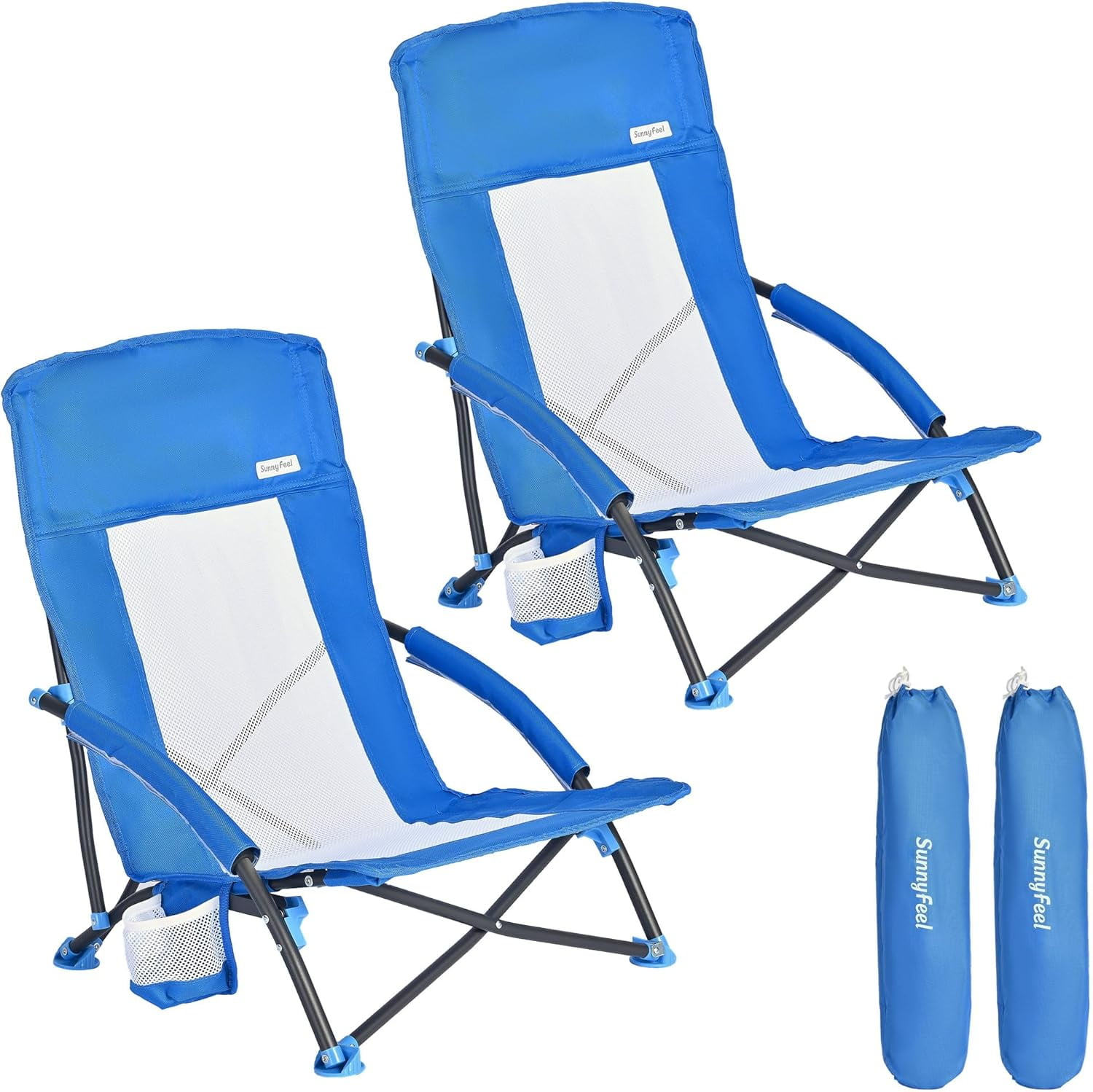 SUNNYFEEL Folding Low Camping Beach Chair 2 Pack, Lightweight Portable ...
