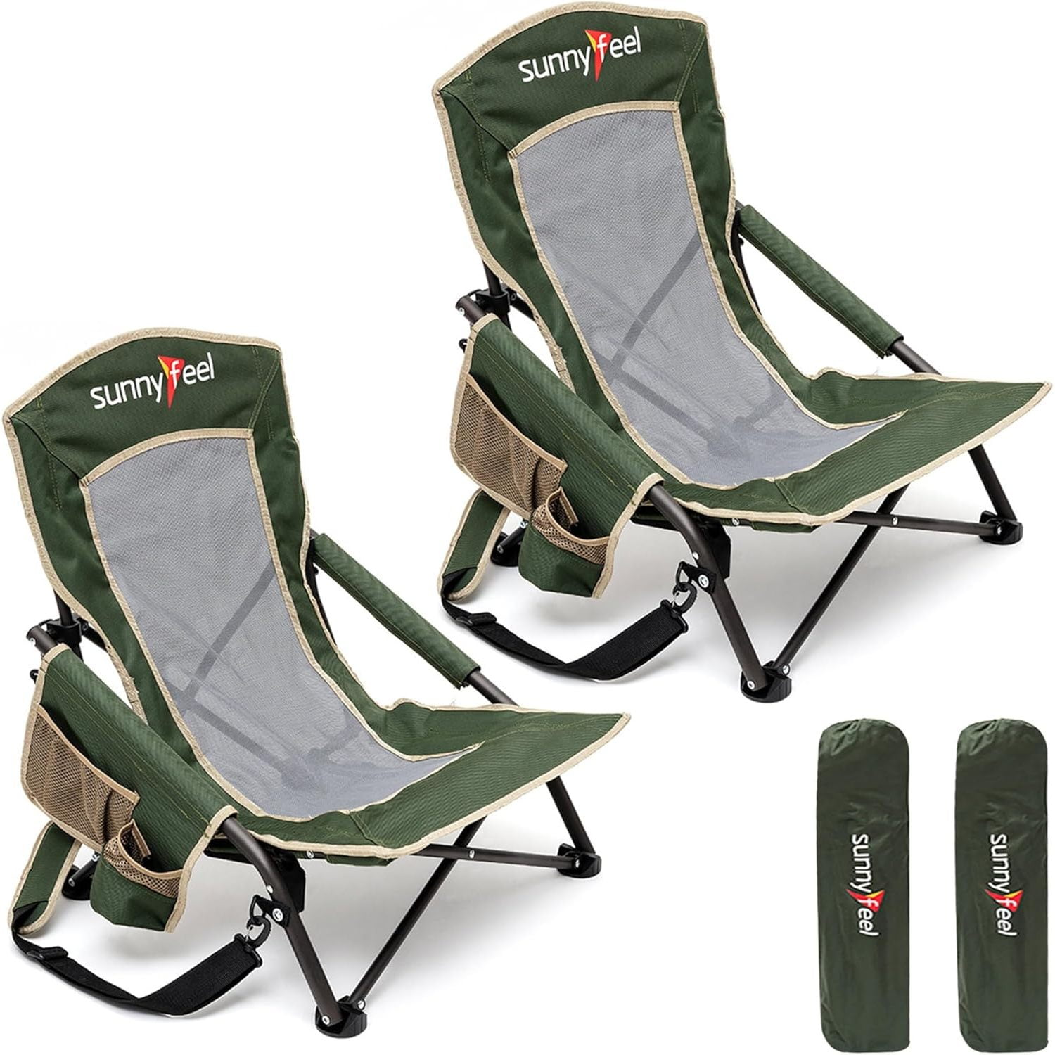 SUNNYFEEL Folding Low Camping Beach Chair 2 Pack, Lightweight Portable ...