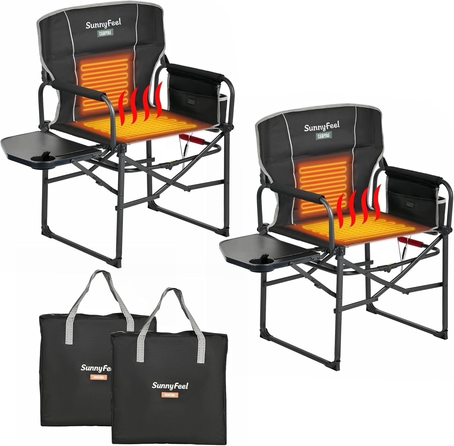 SUNNYFEEL Heated Camping Directors Chair, Heavy Duty,Oversized Outdoor ...