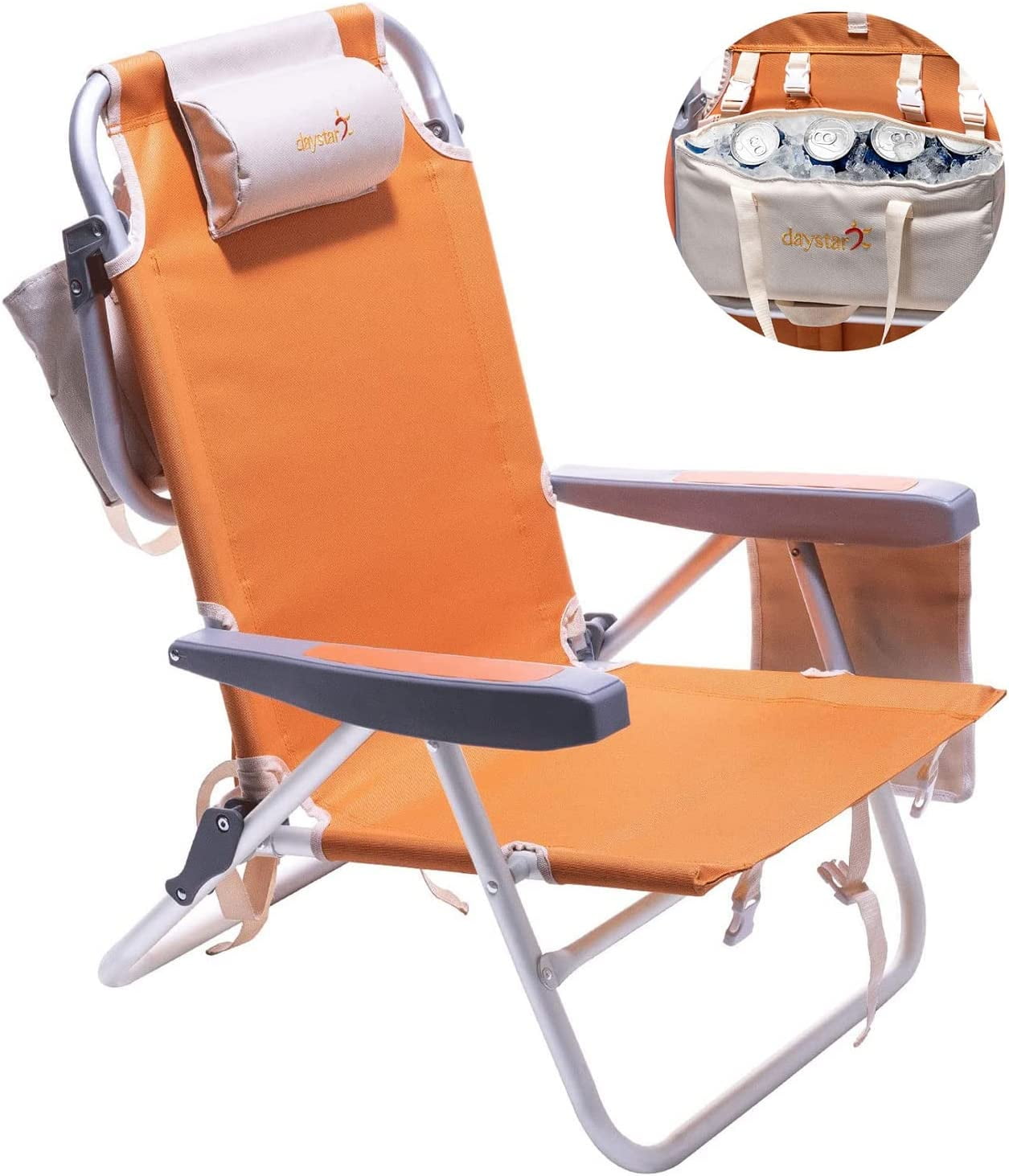 Low Beach Chair 5 Position Lay Flat, Portable Folding Backpack Beach ...