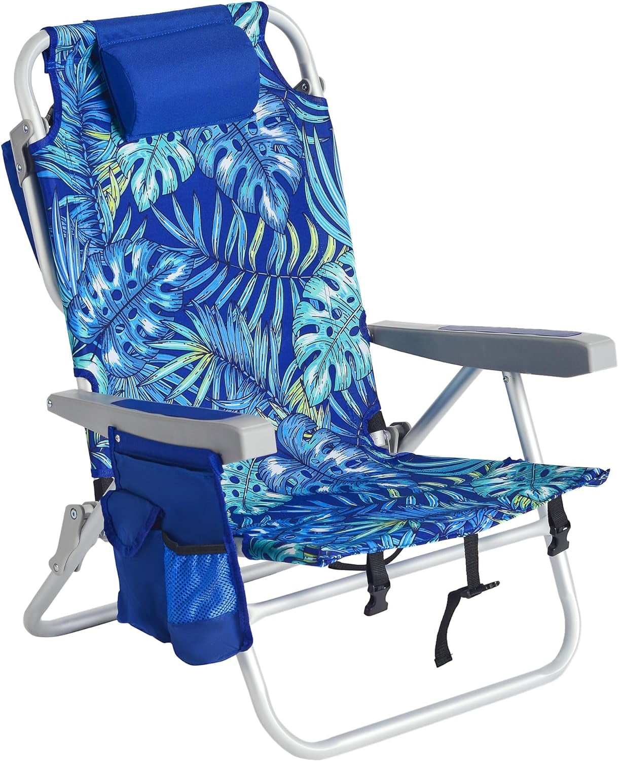Low Beach Chairs for Adults 5 Position Lay Flat, Portable Folding ...