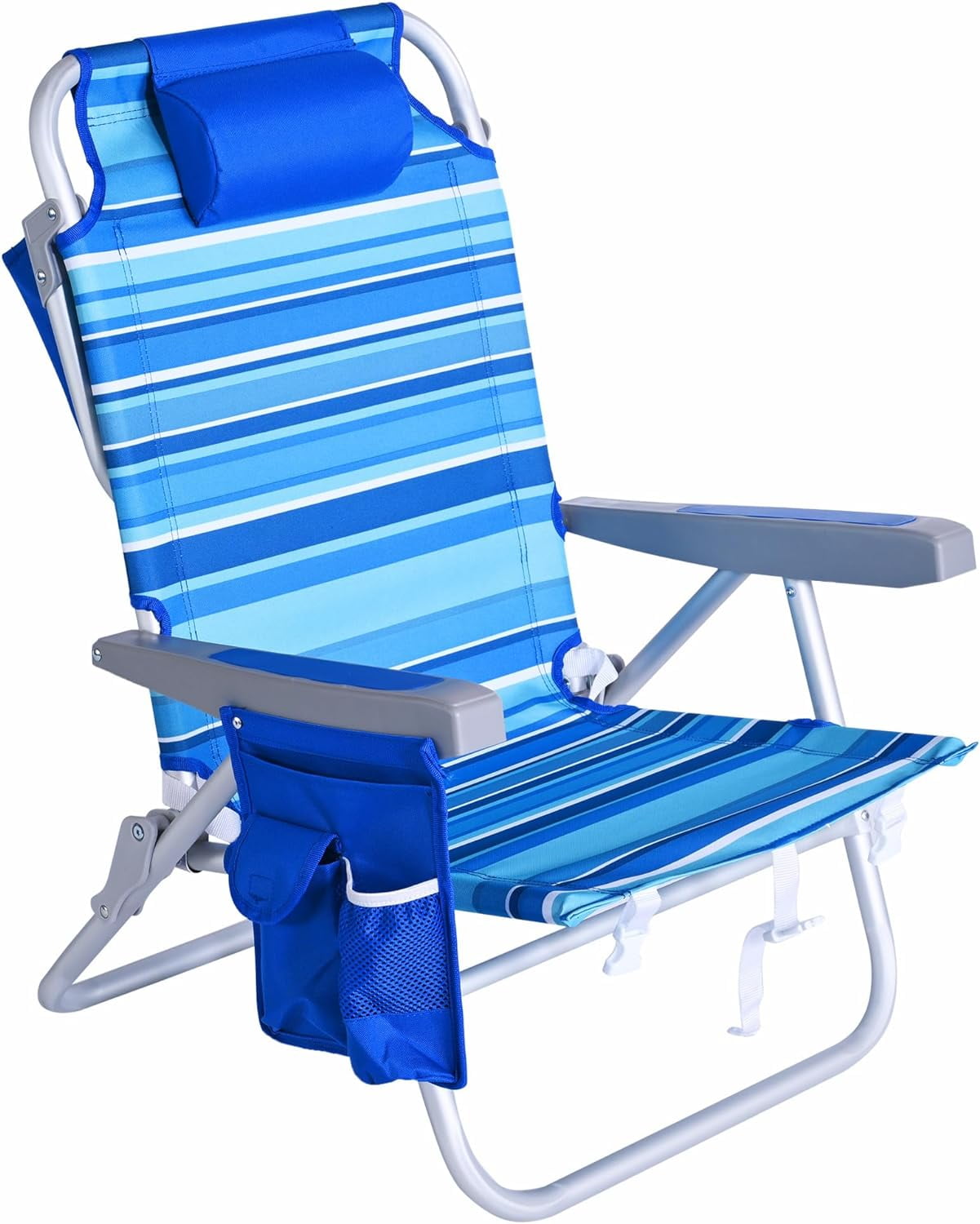 SUNNYFEEL Low Beach Chairs for Adults 5 Position Lay Flat, Portable ...