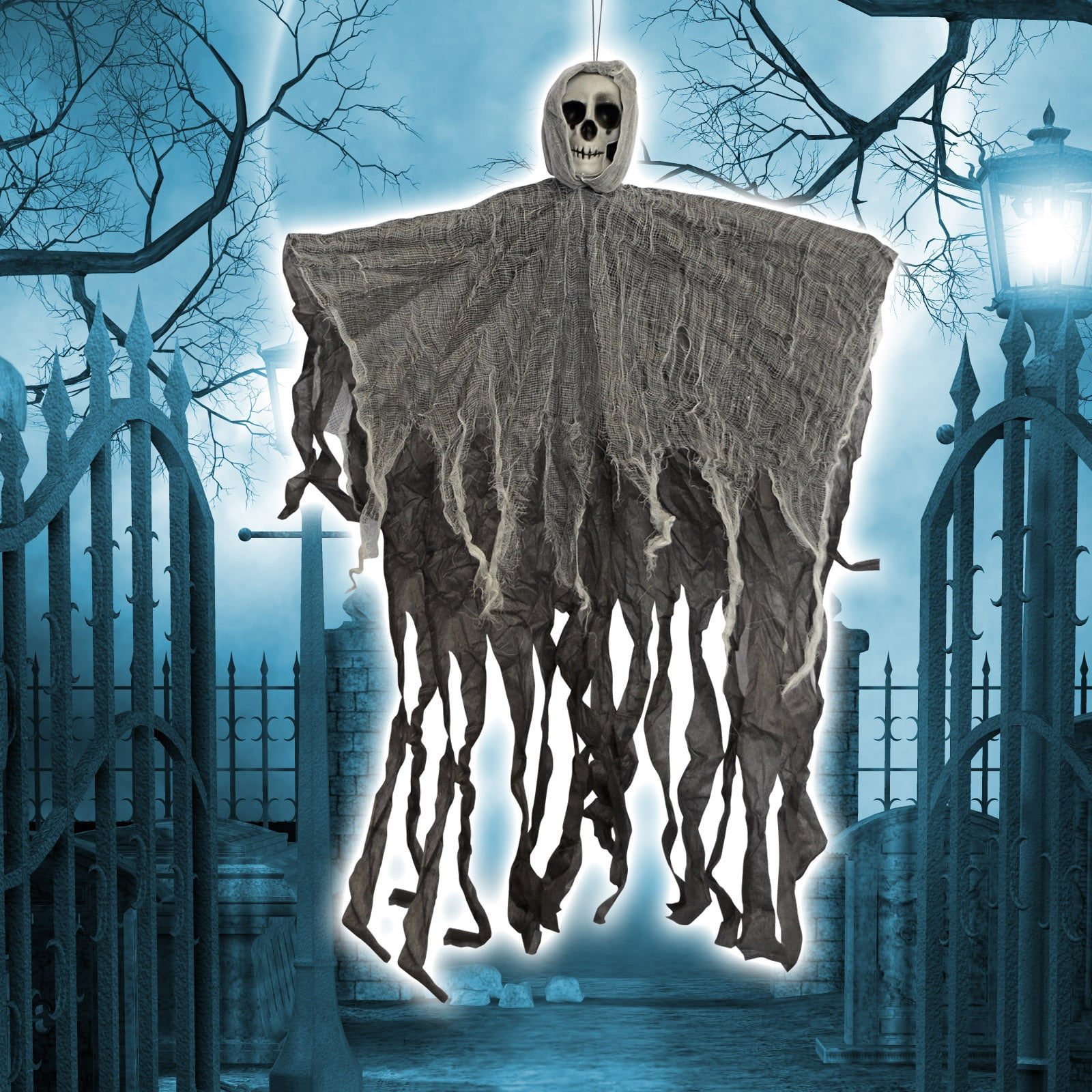 SUNNYOUTDOOR 3.1 FT Hanging Reaper Skull Head Prop Ghost Halloween Prop ...