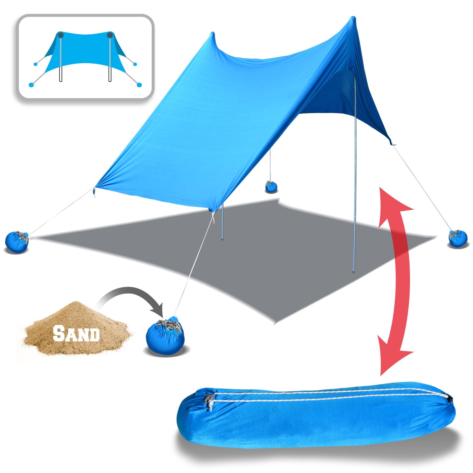 SUNNYOUTDOOR 7'x7' Beach Tent with Sand Anchor Portable Canopy Sunshade ...